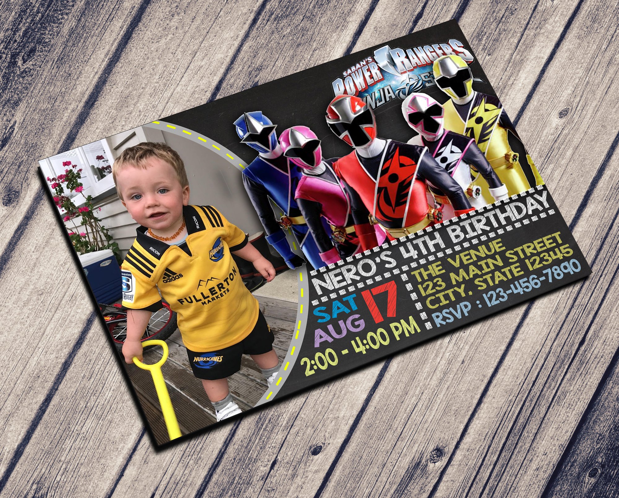 Power Rangers Birthday Invitations, Ninja Steel Digital Card, Power ...