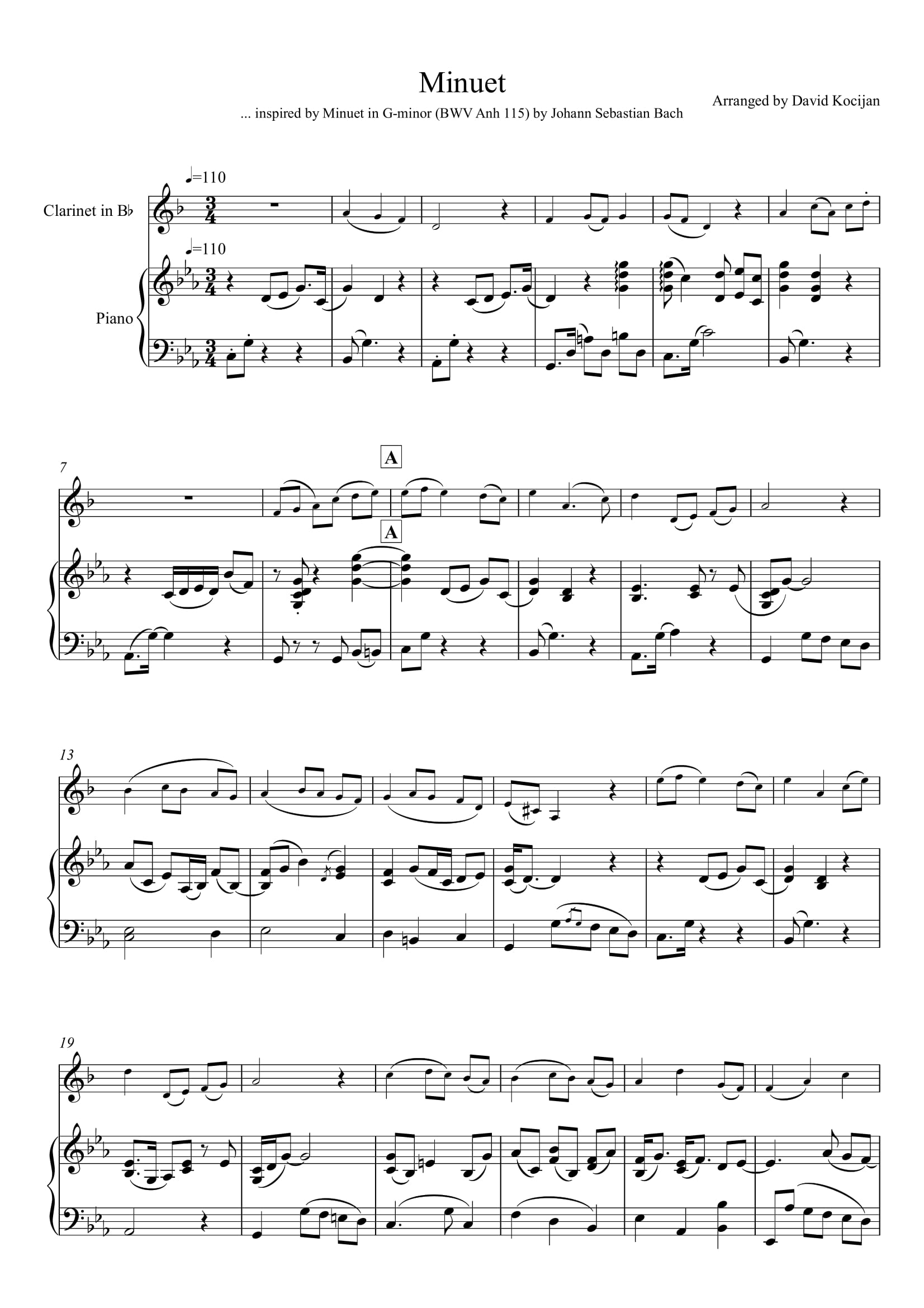 Bach: Minuet in G minor (clarinet & piano) EASY SHEET MUSIC & backing ...