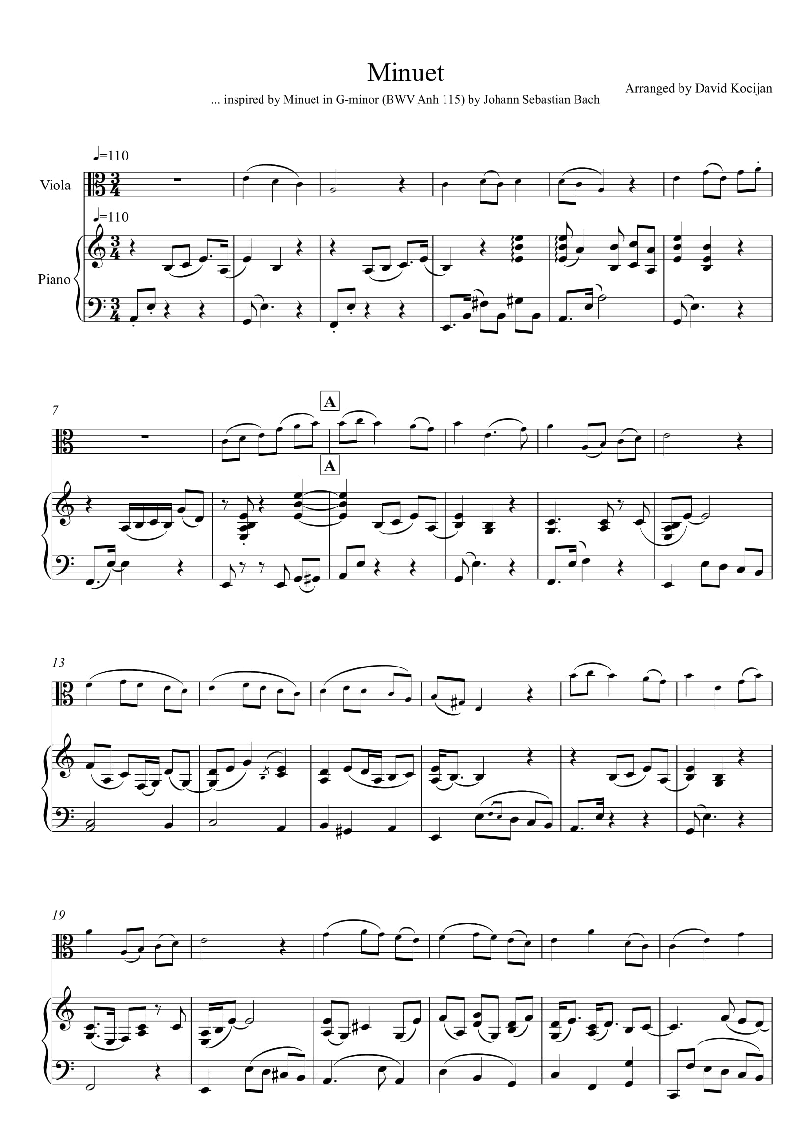 Bach: Minuet in G minor (viola & piano) EASY SHEET MUSIC & backing ...