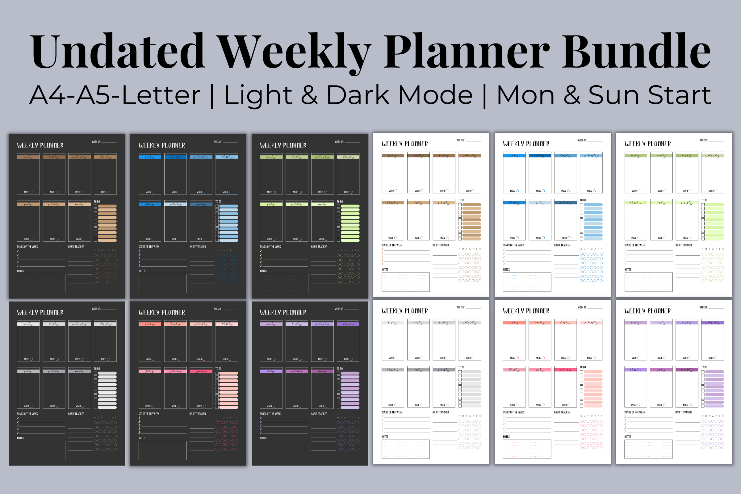 Undated Weekly Planner Bundle (6 colors) - Payhip