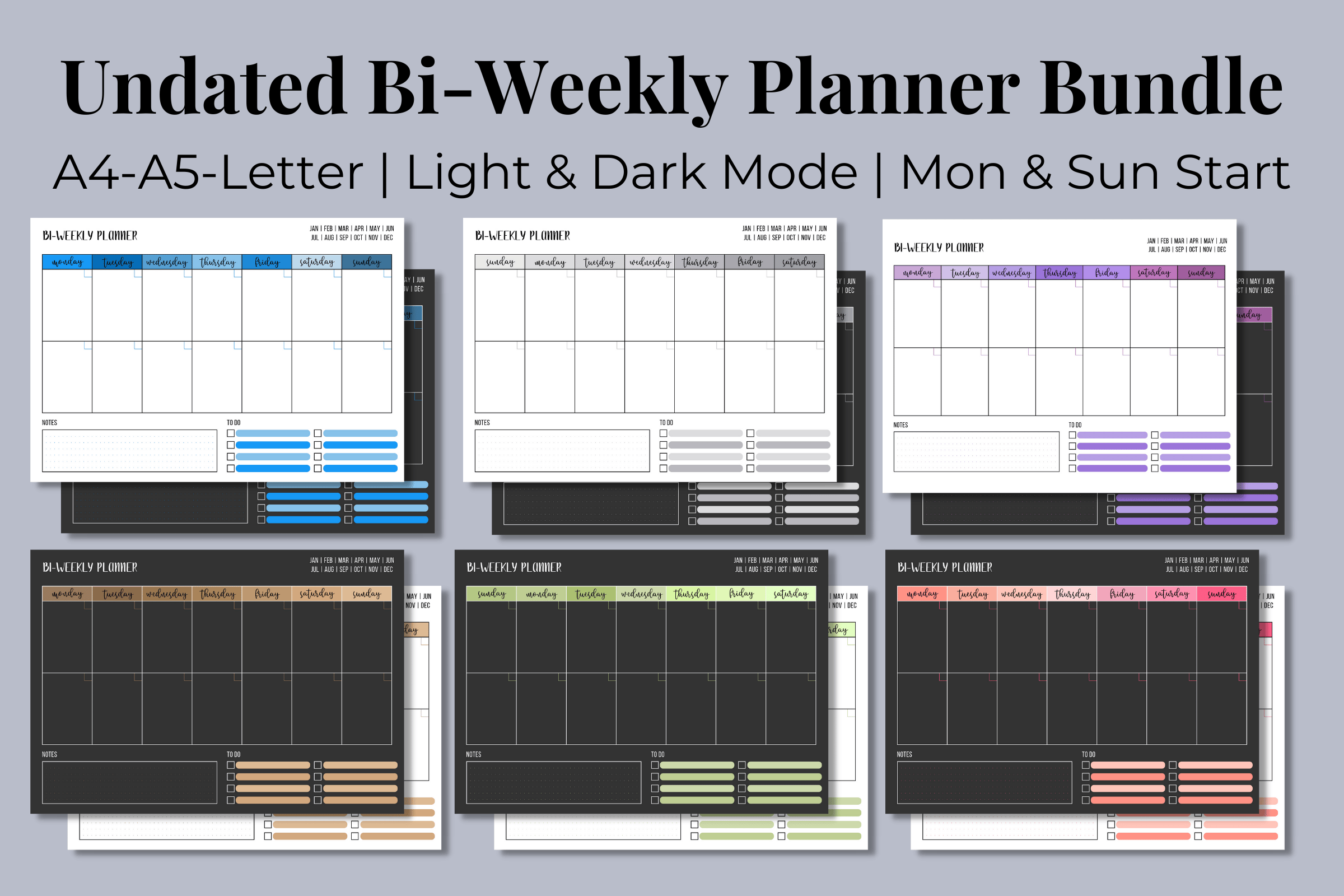 Undated Bi-Weekly Planner Bundle (6 colors) - Payhip
