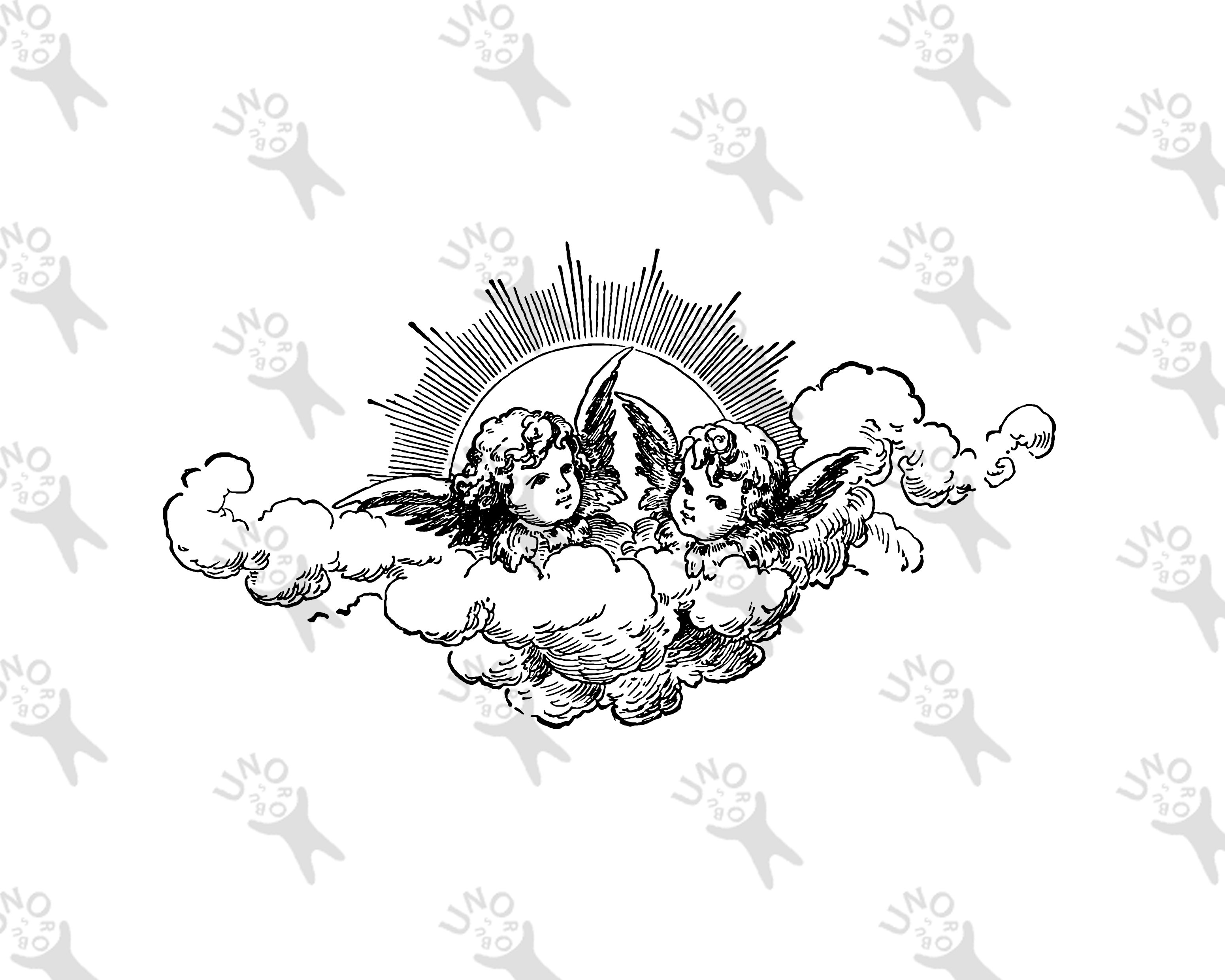 Vintage picture Angels in heaven Instant Download Old image Cupid Black ...