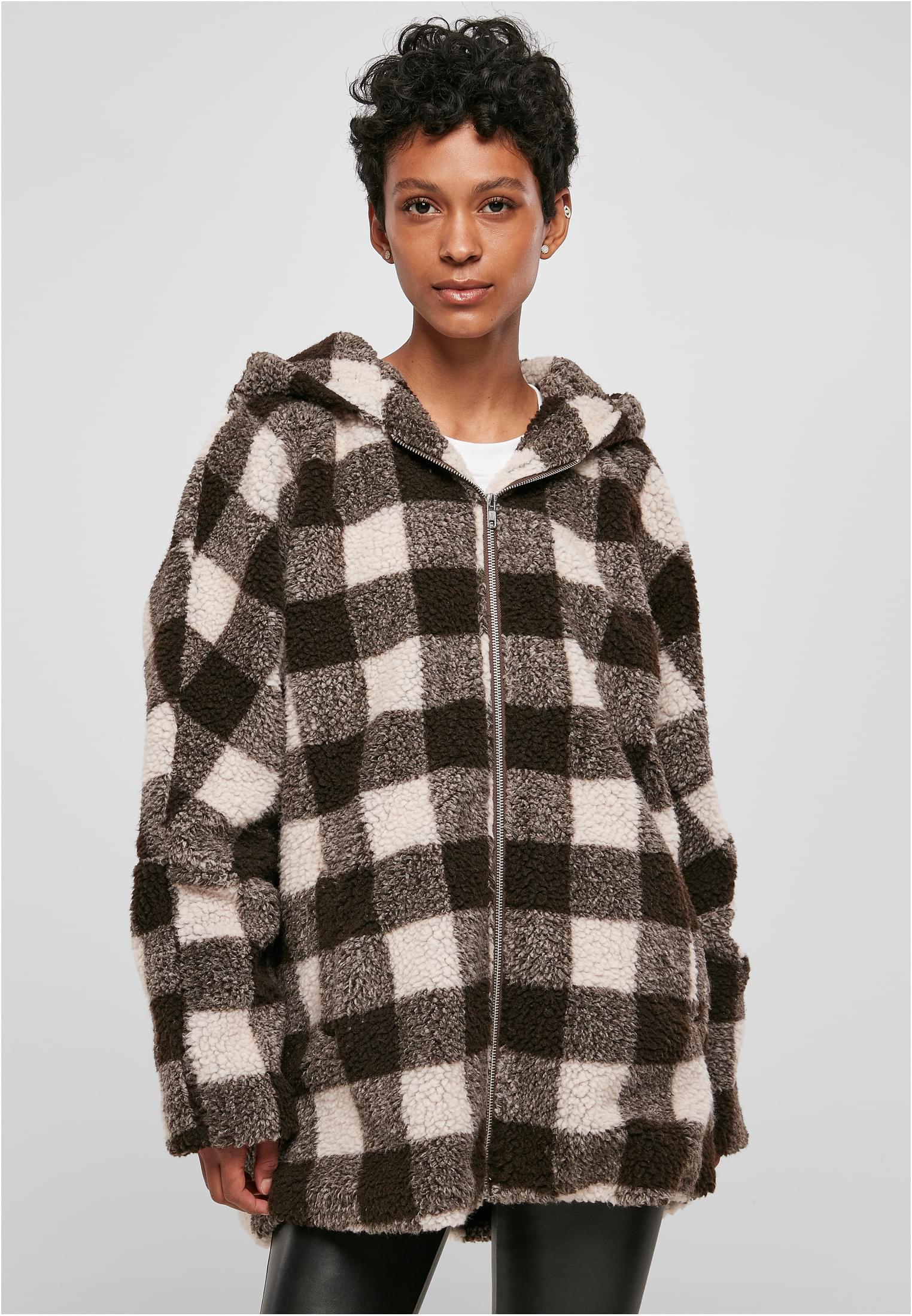 Ladies Hooded Oversized Check Sherpa Jacket - Payhip