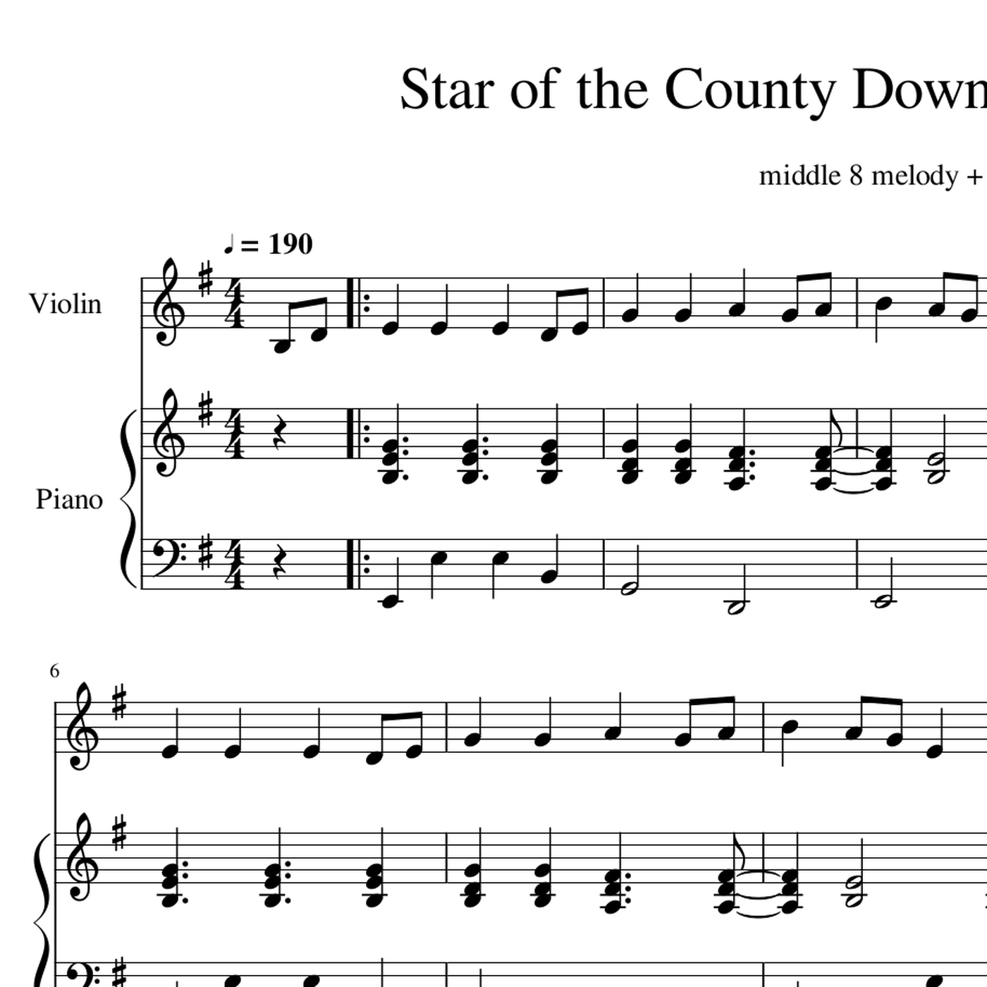 Star of the County Down - violin and piano accompaniment sheet music ...