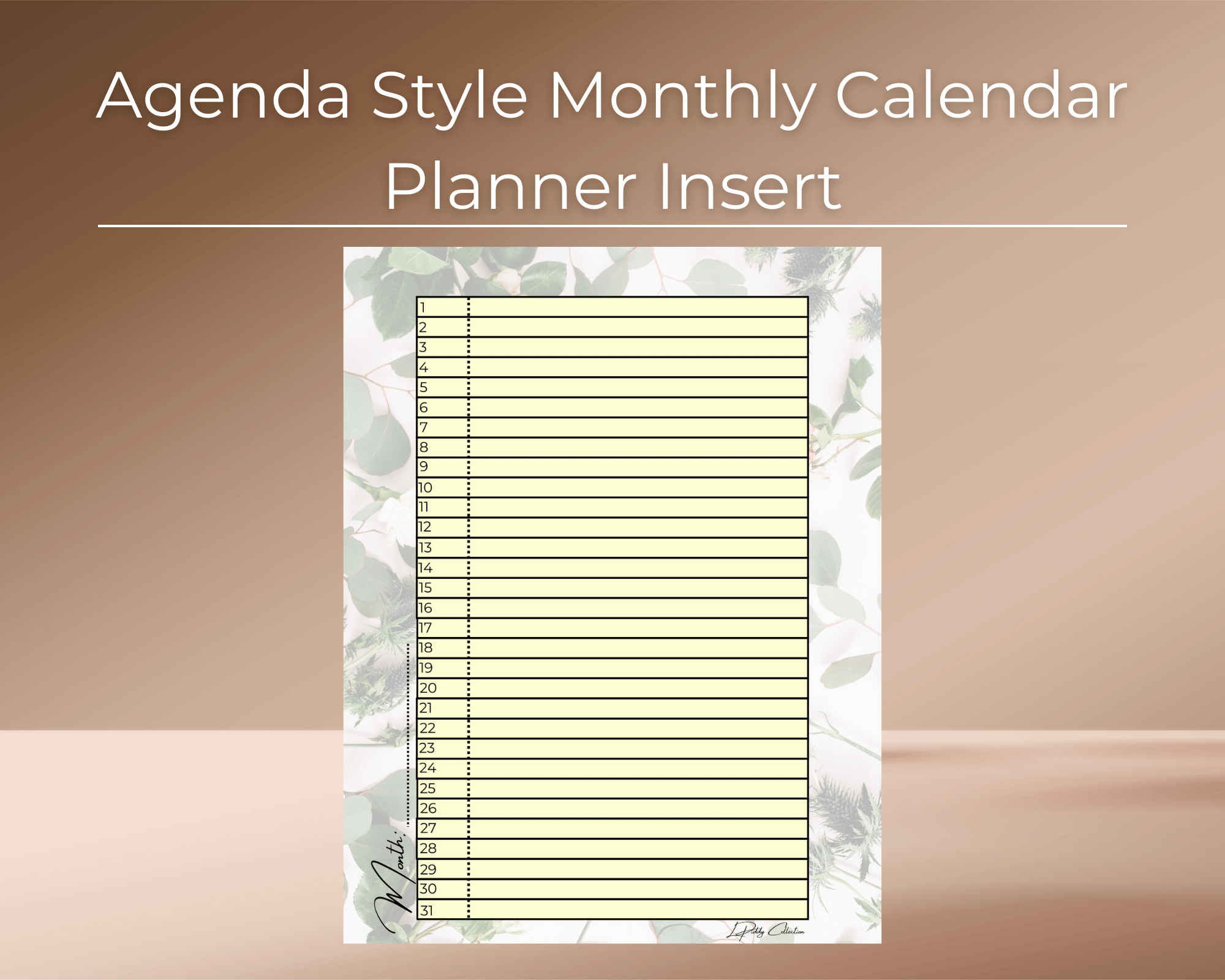 Agenda Style Monthly Calendar Planner Insert - Digital Download in ...