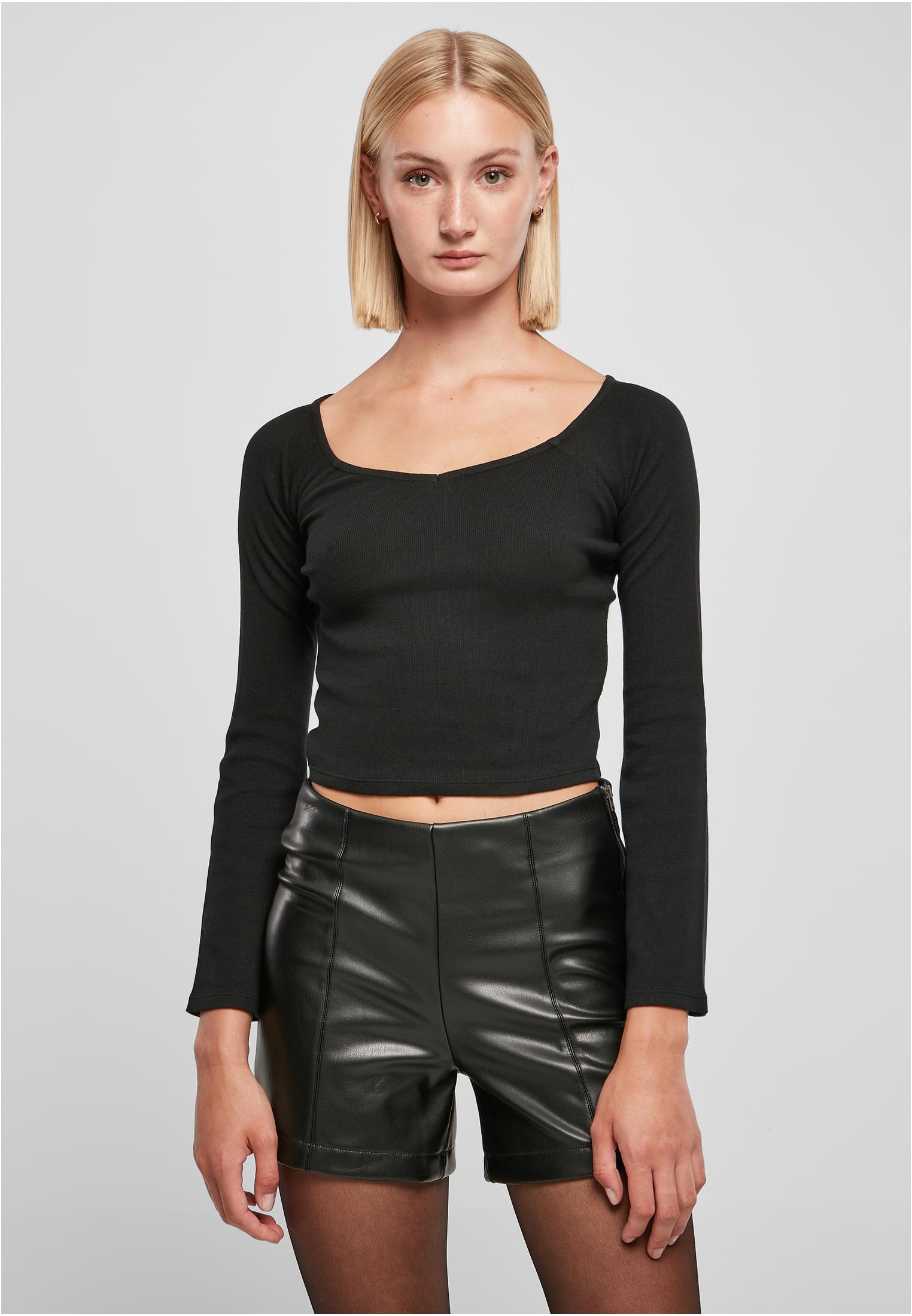 Ladies Short Rib Wide V-Neck Longsleeve - Payhip