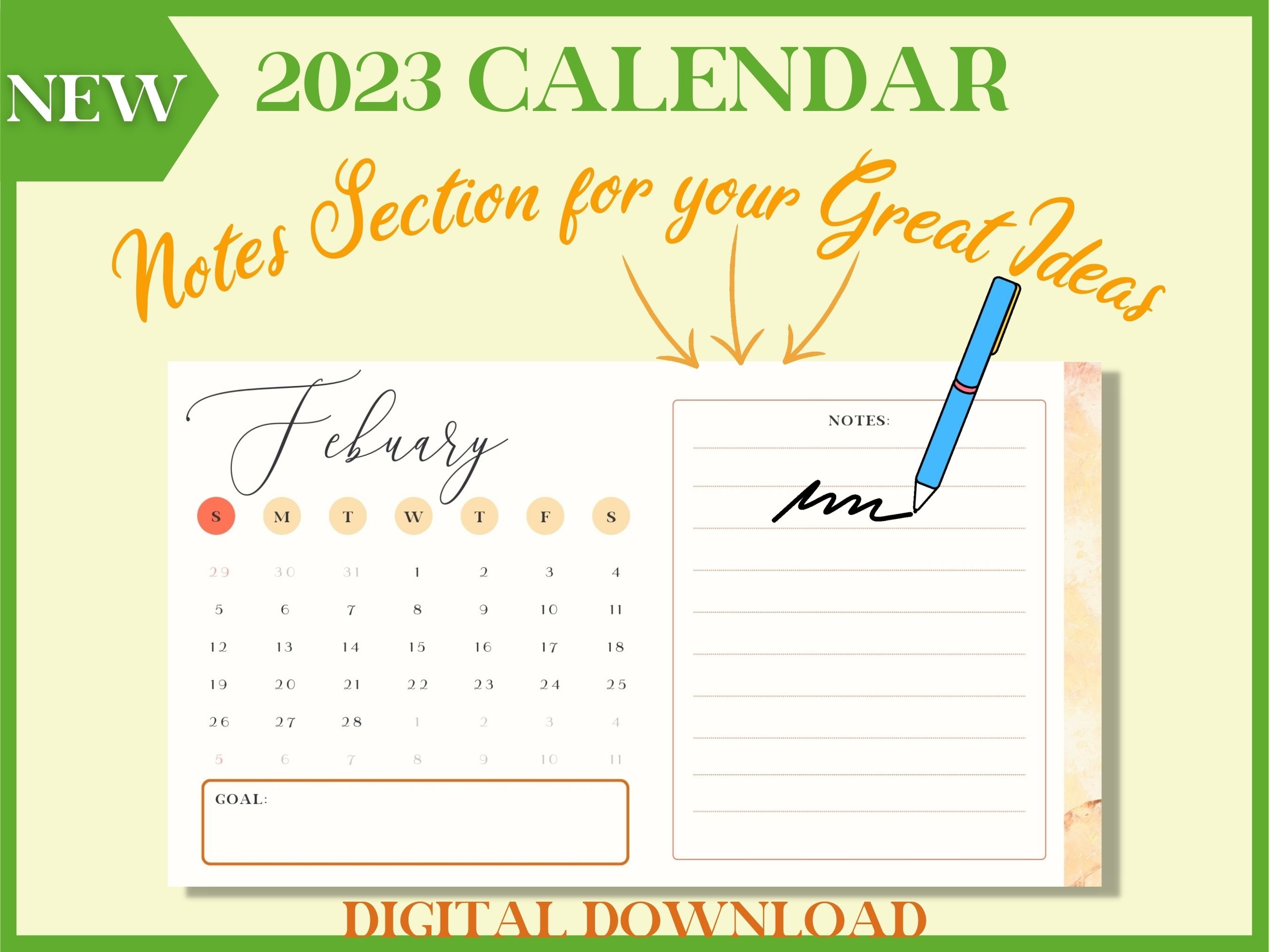 2023 Calendar Peach Marble Printable Digital Year at a Glance Calendar
