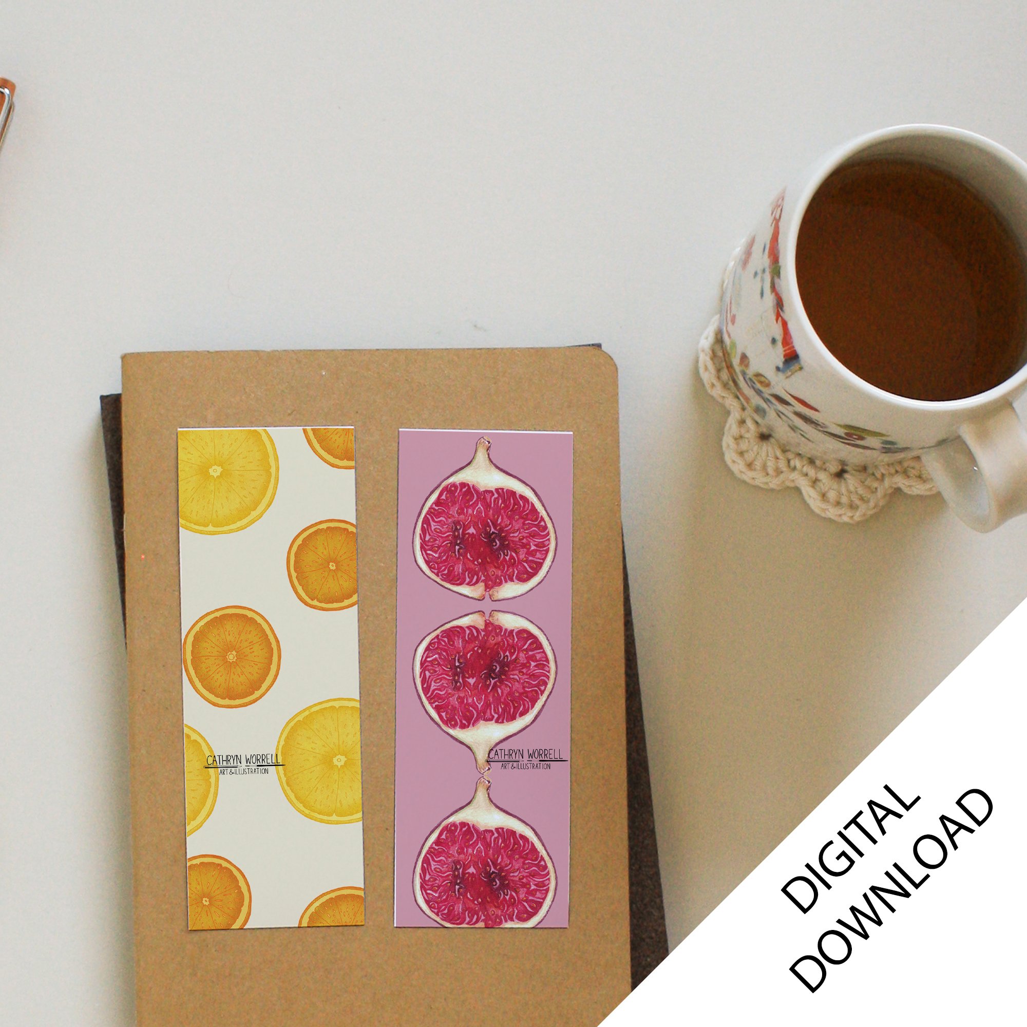 Set of 2 printable bookmarks, fruit illustrations - Payhip