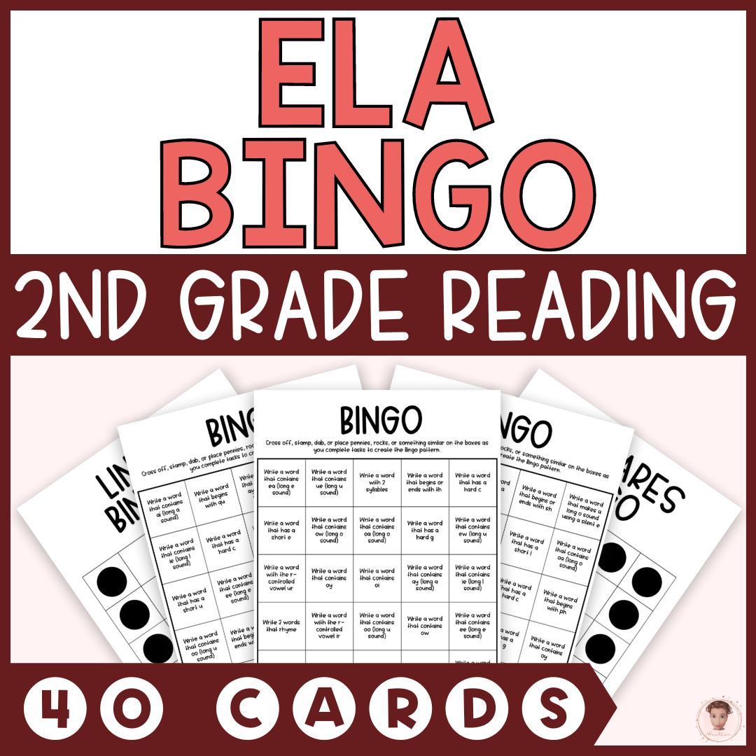 2nd Grade ELA Reading Skills Bingo (40 Cards, 8 Patterns)