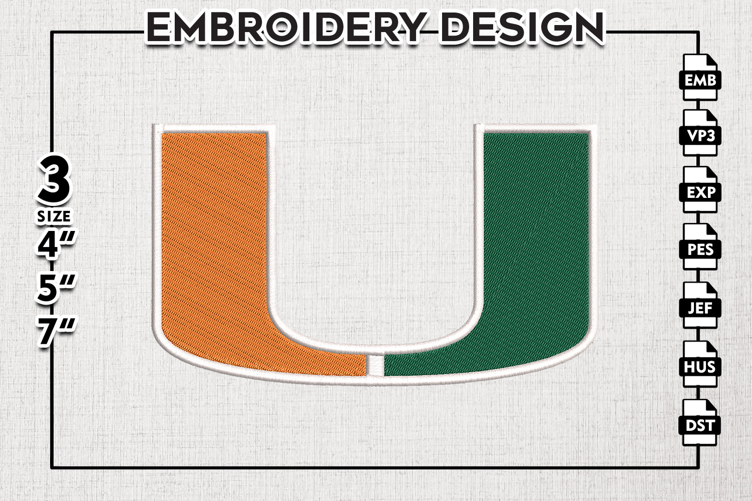Miami Hurricanes Football Team Embroidery file, NCAAF teams Embroidery ...
