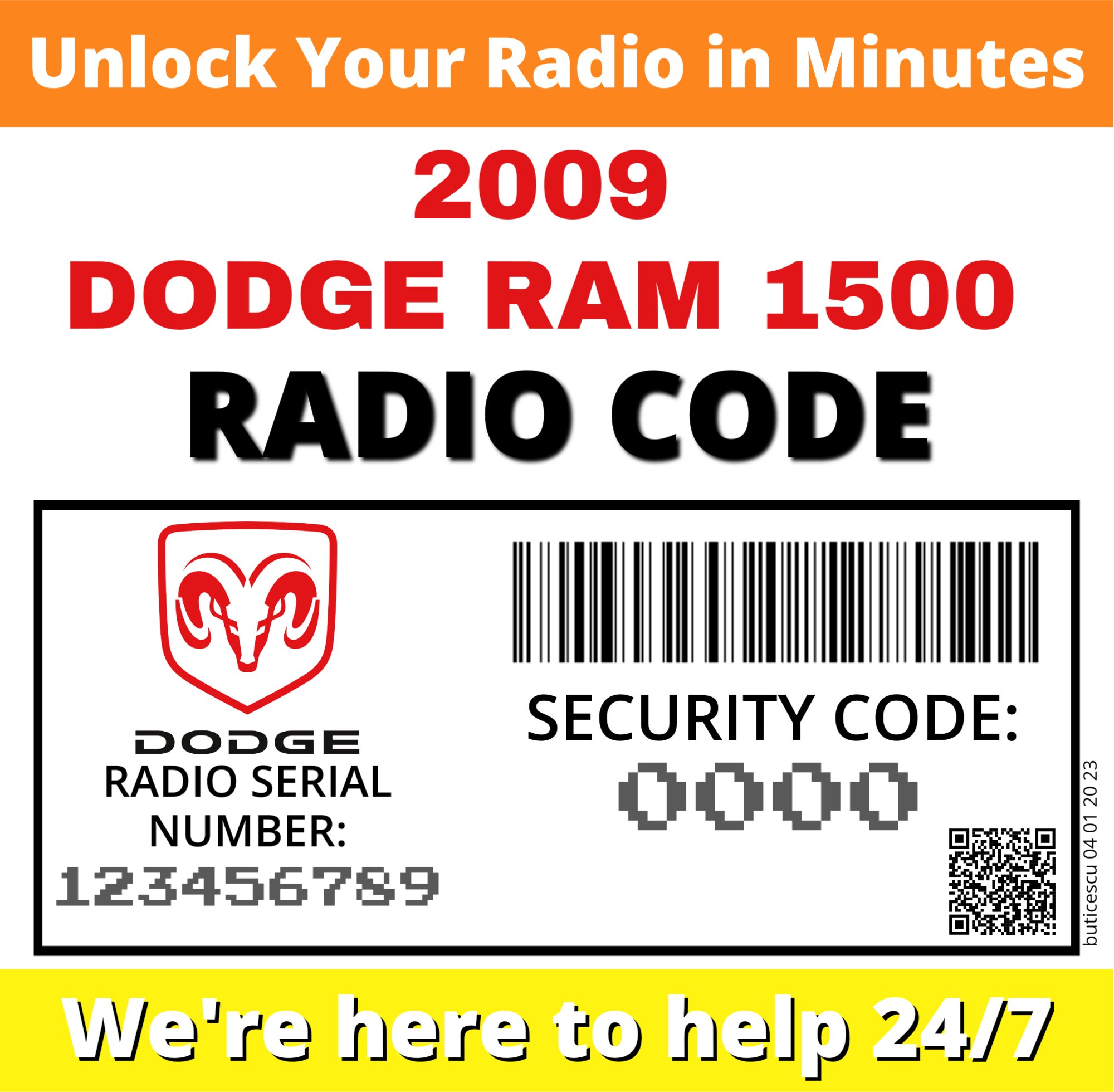 Radio 2009 DODGE RAM 1500 Code Unlock Decode Fast Service Pin Codes ...
