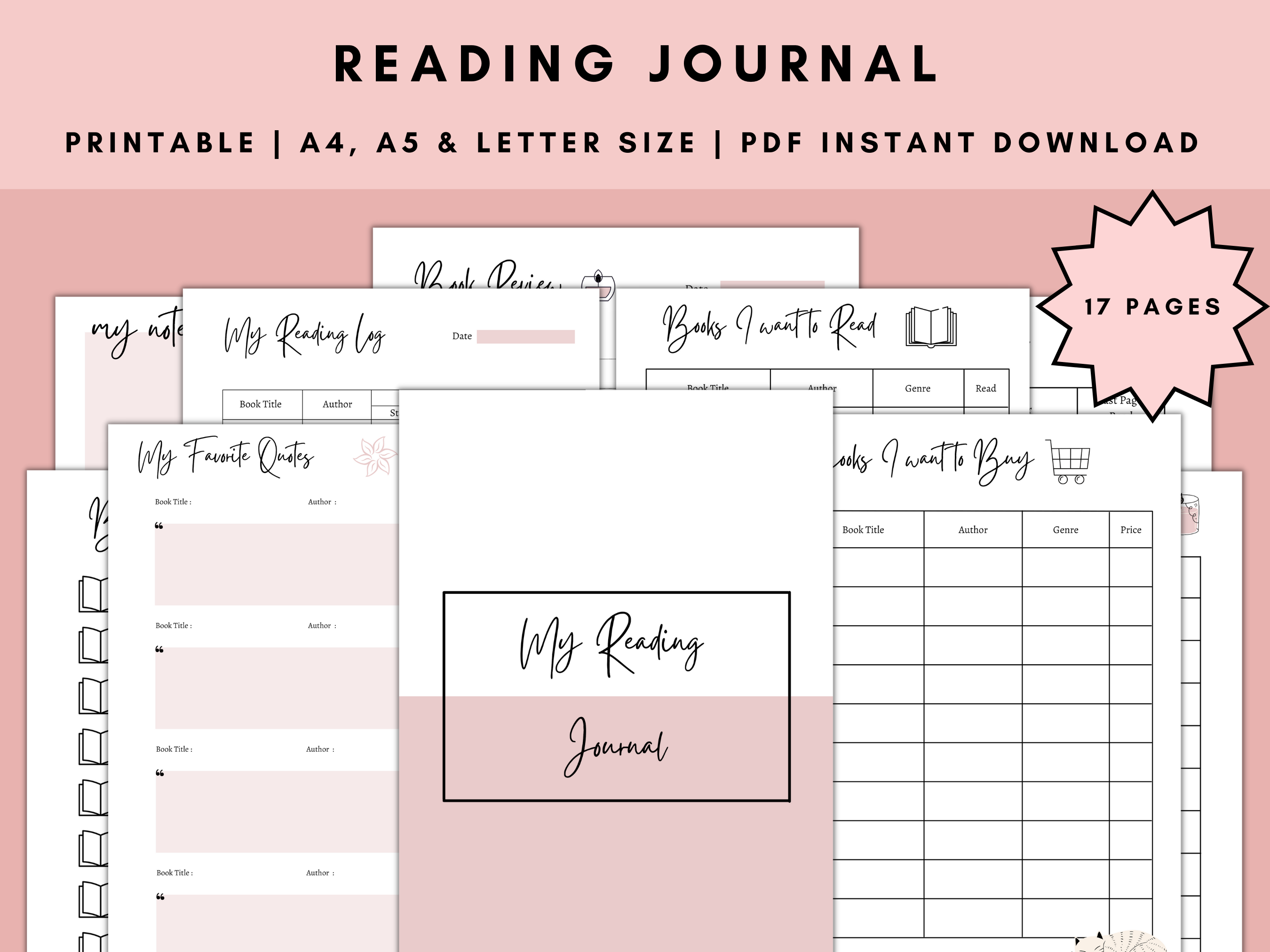 Printable Reading Journal | Reading Journal A4 | Reading Journal Letter ...