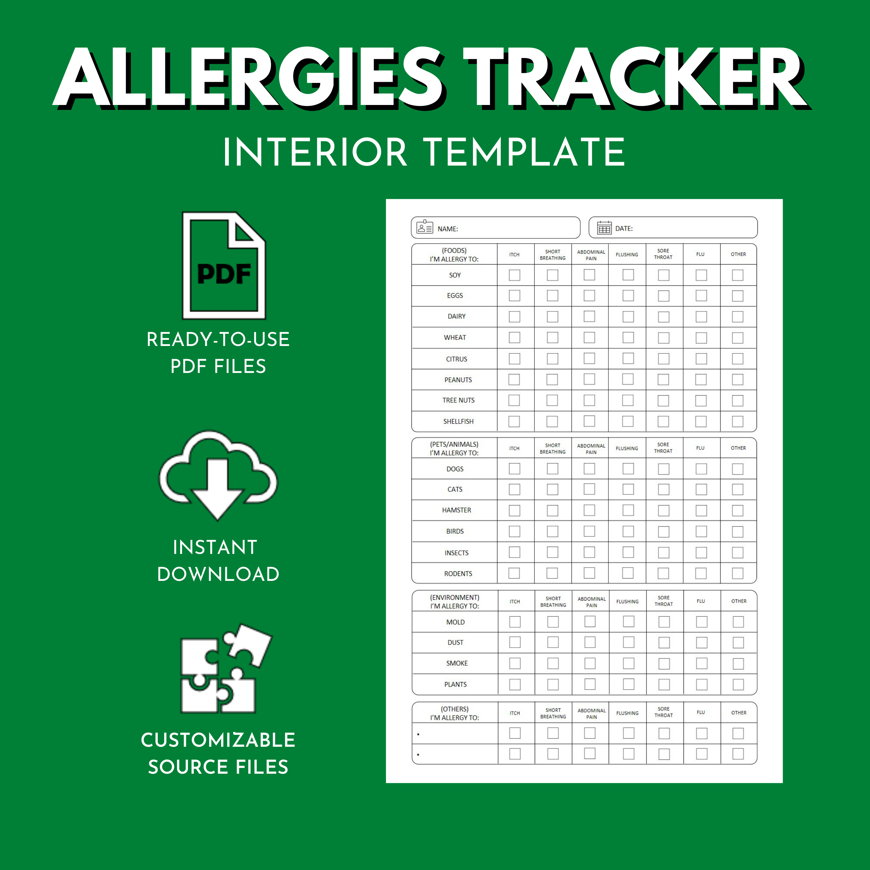 Allergies Tracker Amazon KDP Interior Template for Low-Content Book ...