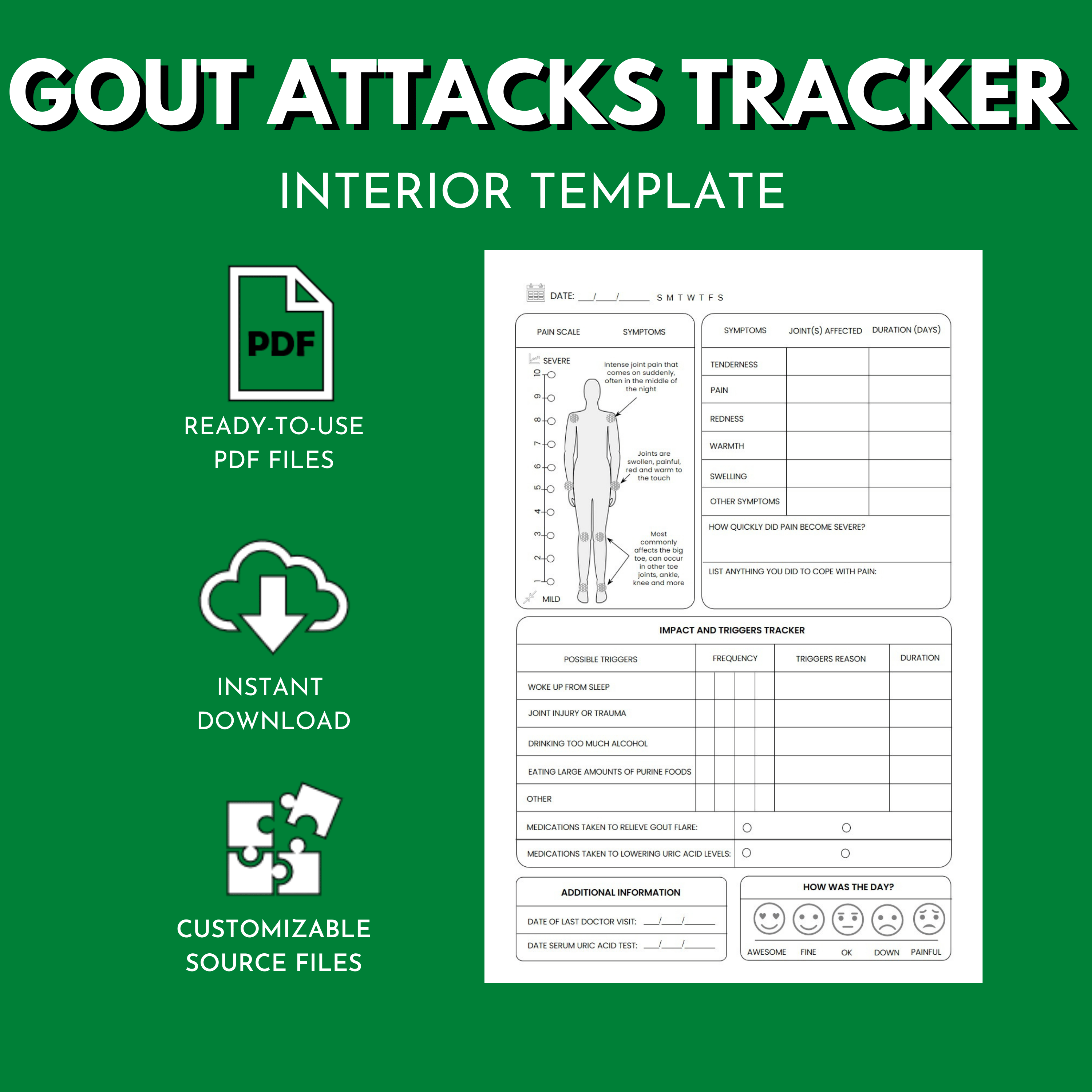 Gout Attacks Tracker Amazon KDP Interior Template for Low-Content Book ...
