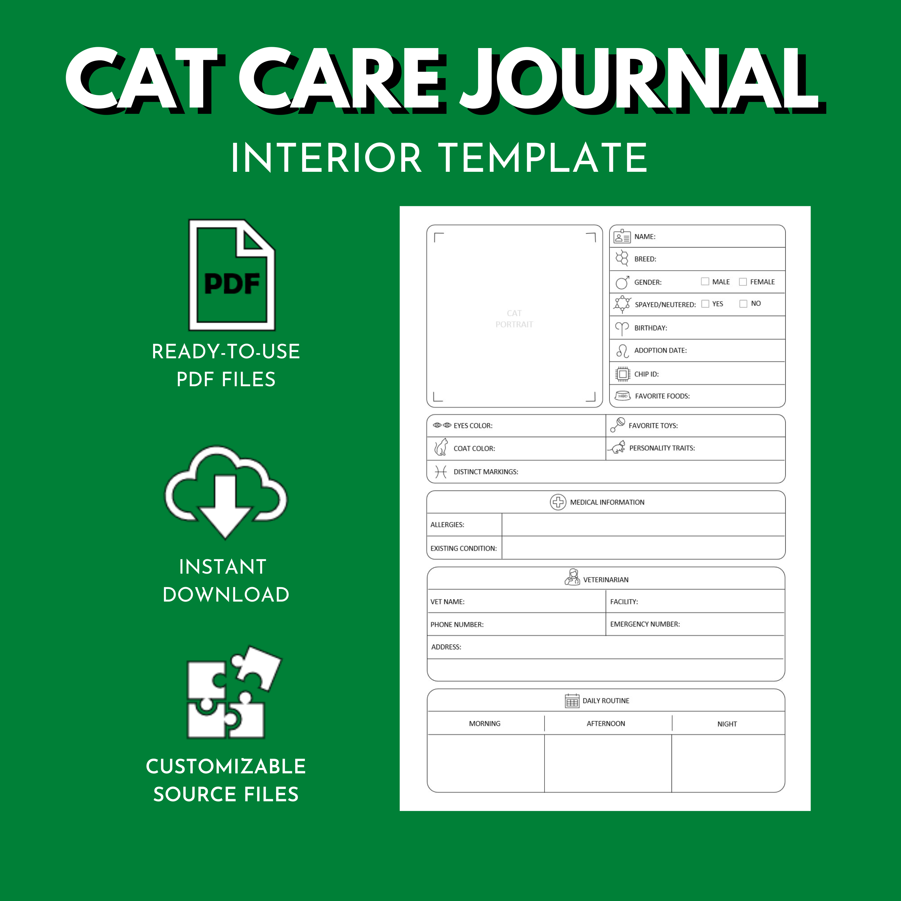 Cat Care Journal Amazon KDP Interior Template for Low-Content Book - Payhip