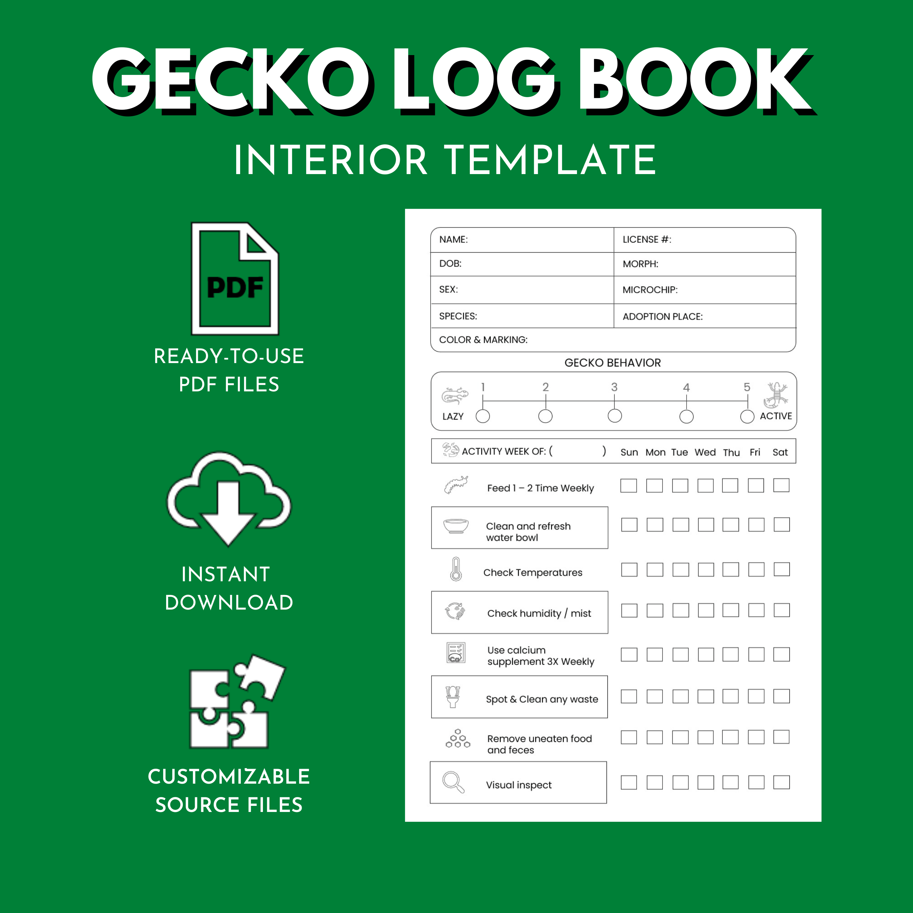 Gecko Log Book Amazon KDP Interior Template for Low-Content Book - Payhip