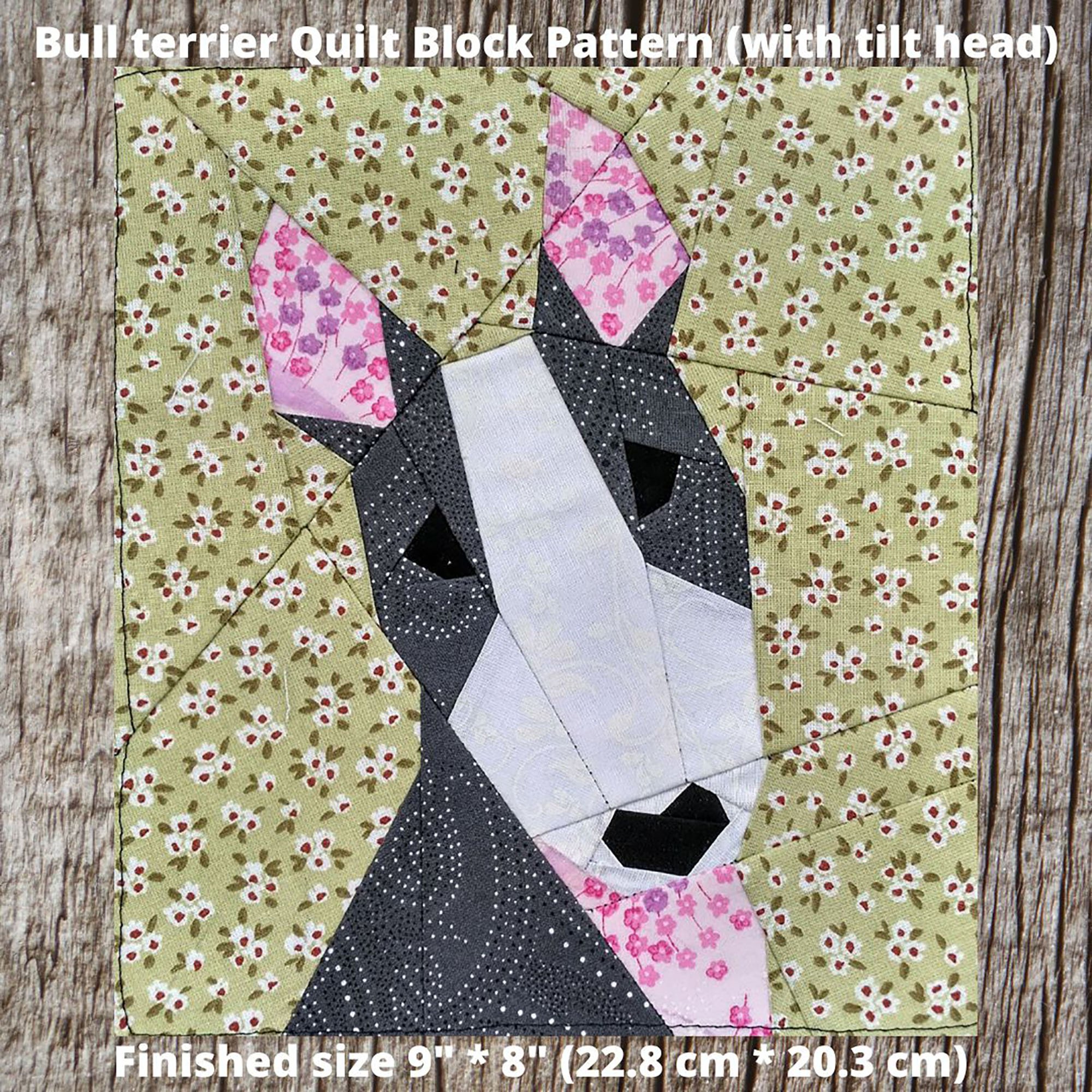 Bull terrier Quilt Block Pattern # 2 (tilted) FPP dog quilt patterns