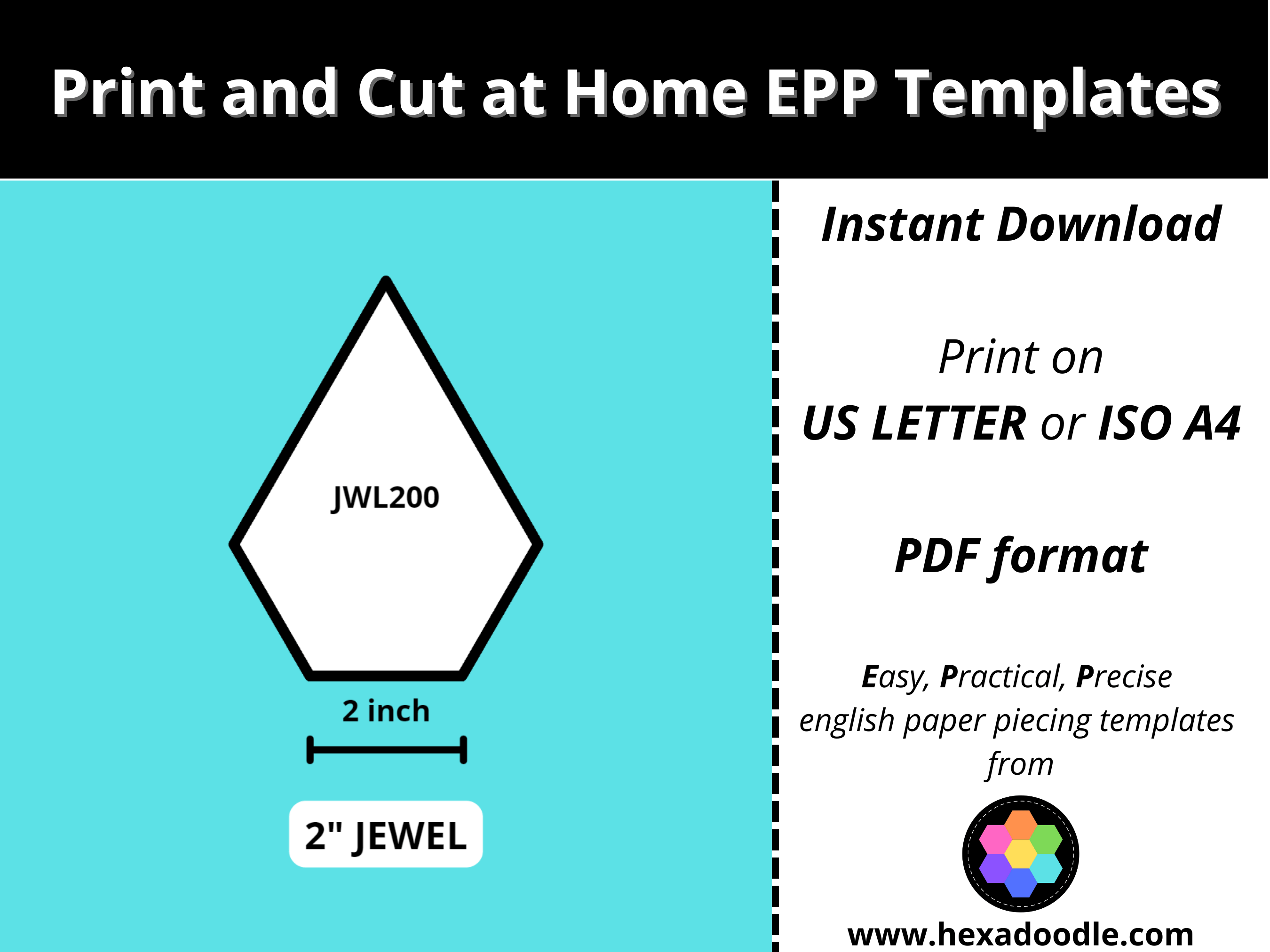 JWL200 - JEWEL - EPP Print and Cut at Home templates - 2 inch sides for ...