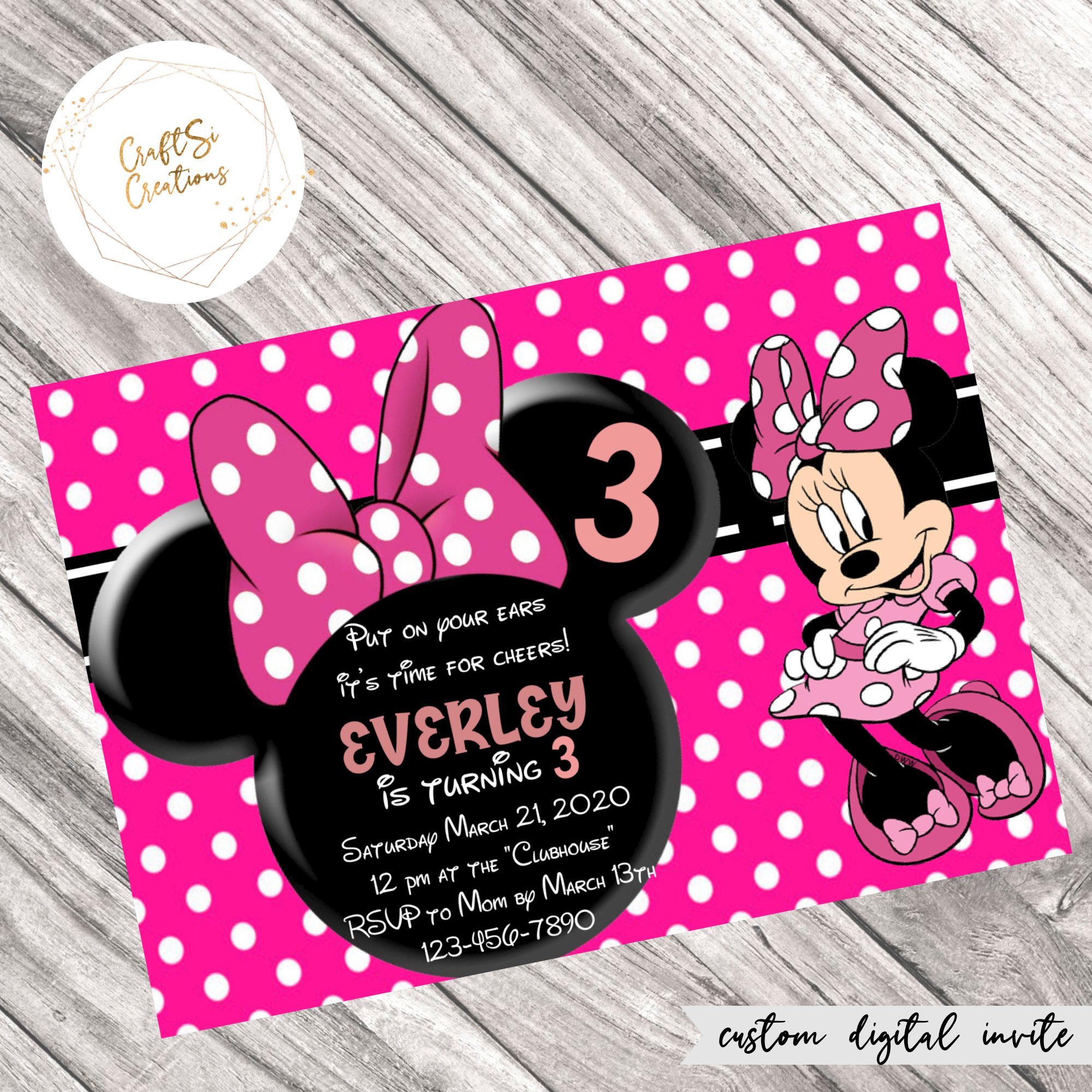 Minnie Mouse Digital Invitation, Minnie Mouse Birthday Invitation ...