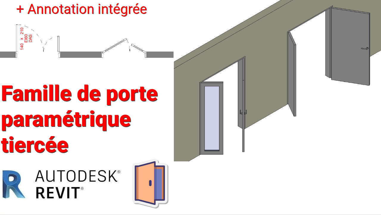 Famille de porte tiercée paramétrique Revit avec annotation intégrée ...