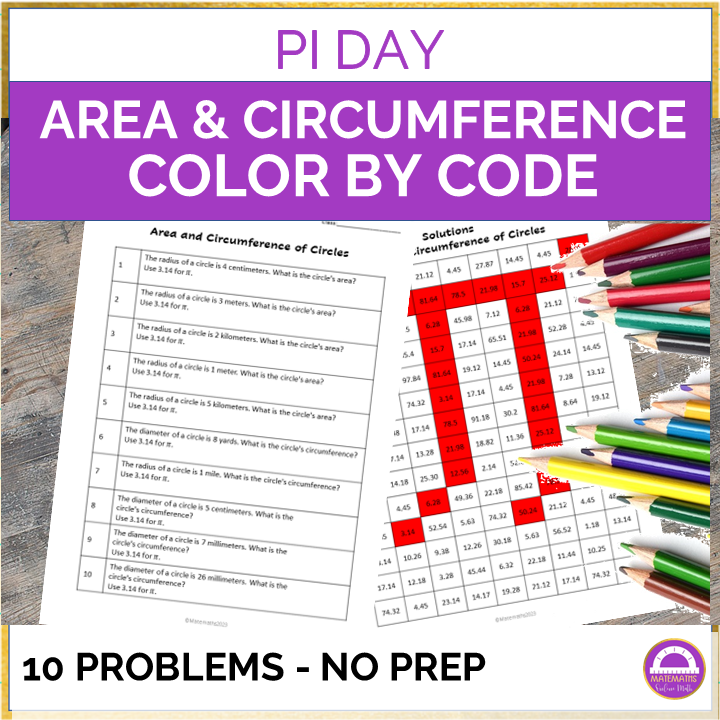 Pi Day - Area and Circumference of Circles Mystery Picture
