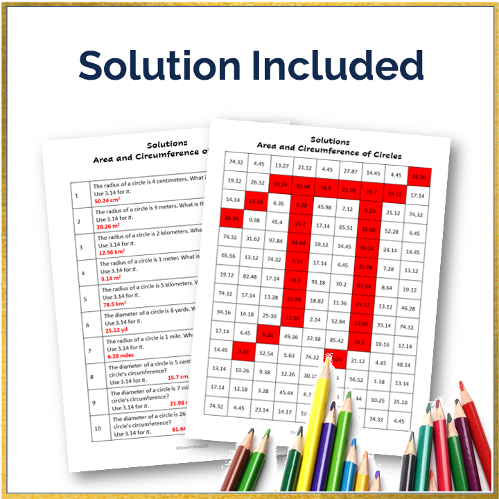 Pi Day - Area and Circumference of Circles Mystery Picture