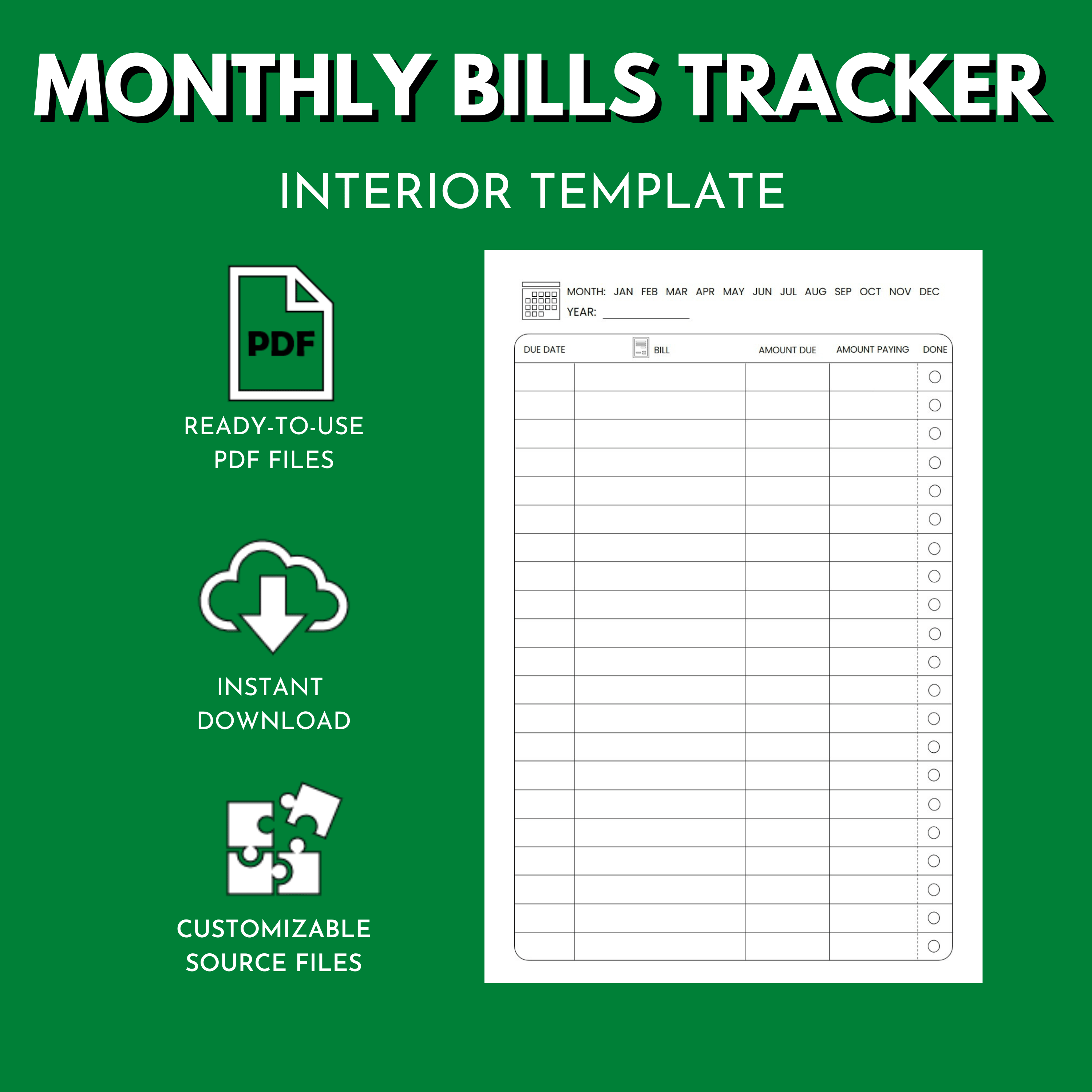 Monthly Bills Tracker Amazon KDP Interior Template for Low-Content Book ...