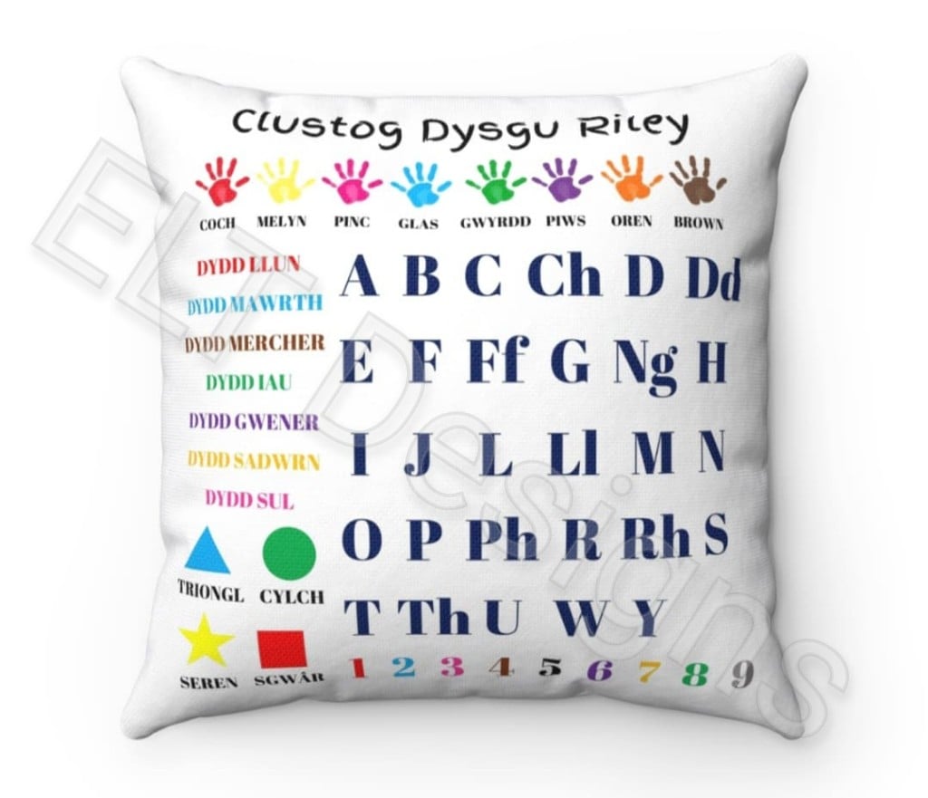 Welsh Learning Cushion Design 1-5 plus alphabet - Payhip