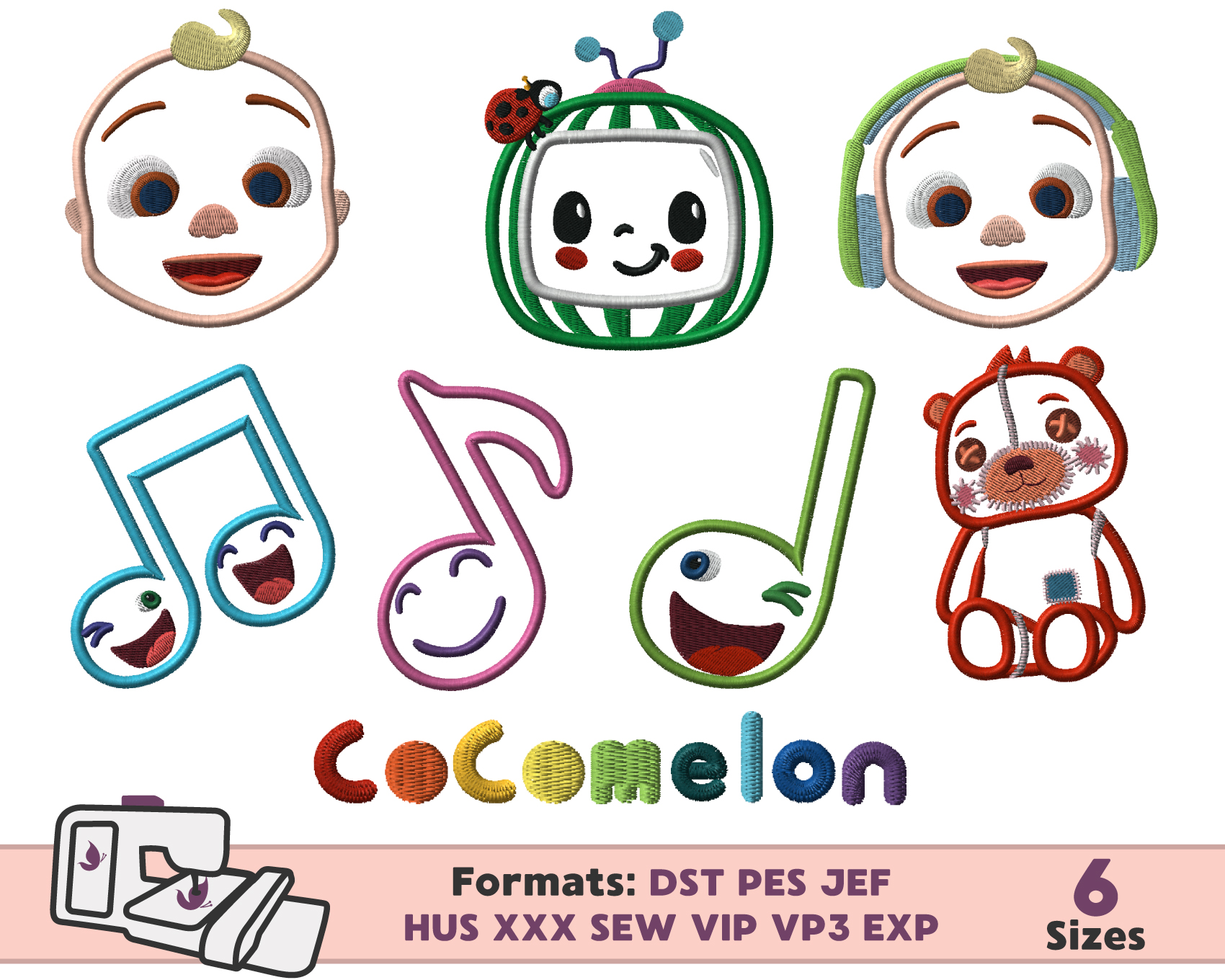 BABY APPLIQUE EMBROIDERY design Cocomelon 8 set applique kid embroidery ...
