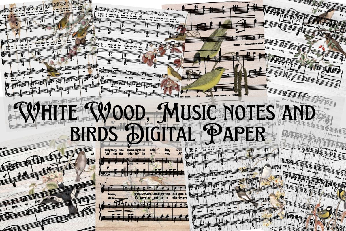 White Wood, Music notes and birds Digital Paper - Payhip