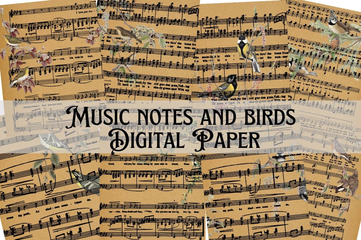 Music notes and birds Digital Paper - Payhip