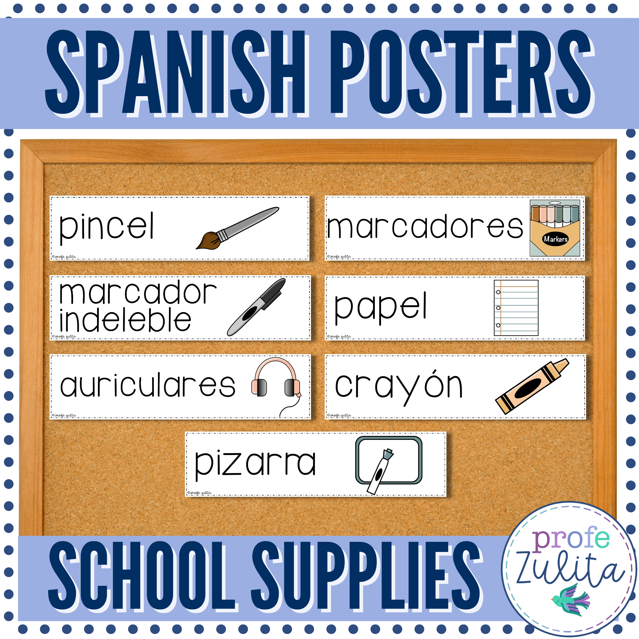 46 Spanish School Supplies Word Wall Label Posters - Payhip