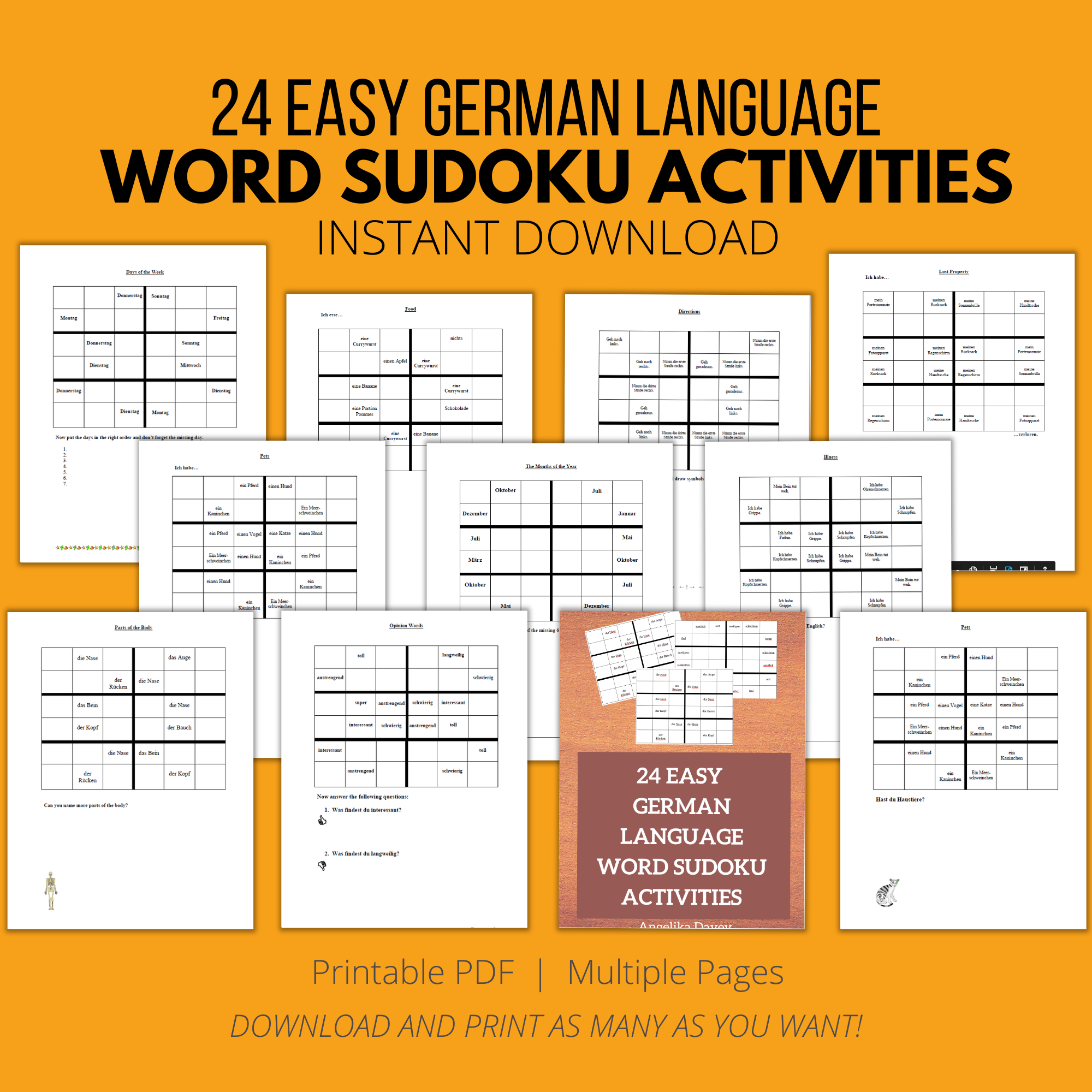 24 Easy German Language Word Sudoku Activities Digital PDF Download ...