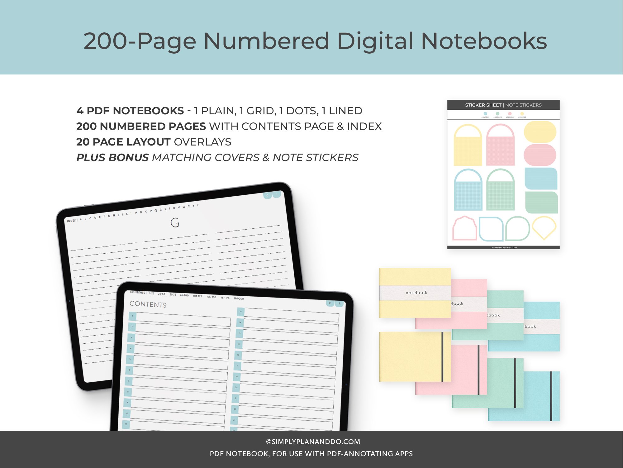 100-Tab Digital Notebook | Plain, Lined, Grid, Dot