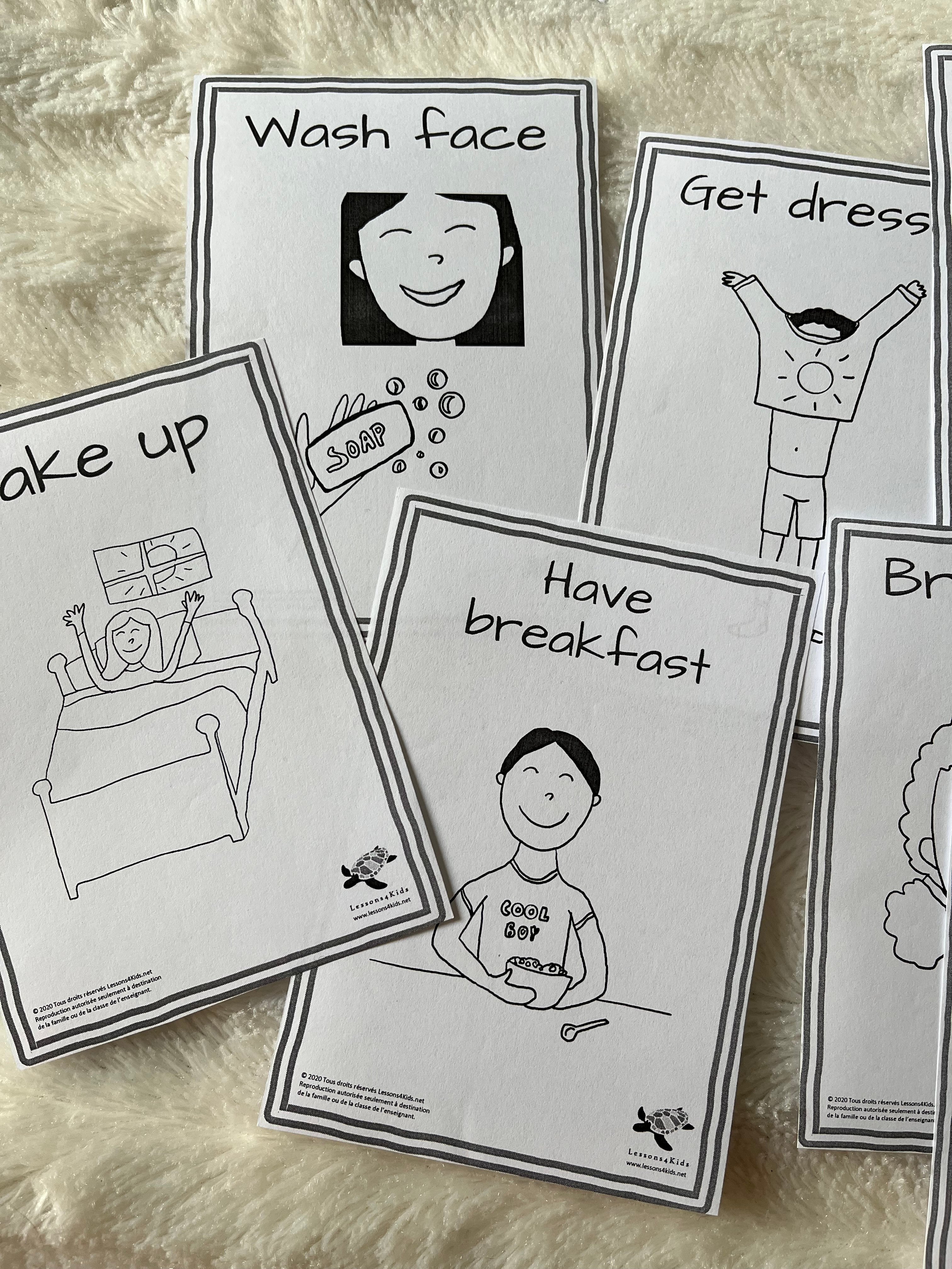 Bilingual flashcards Daily Routine / Cartes de nomenclature bilingues ...