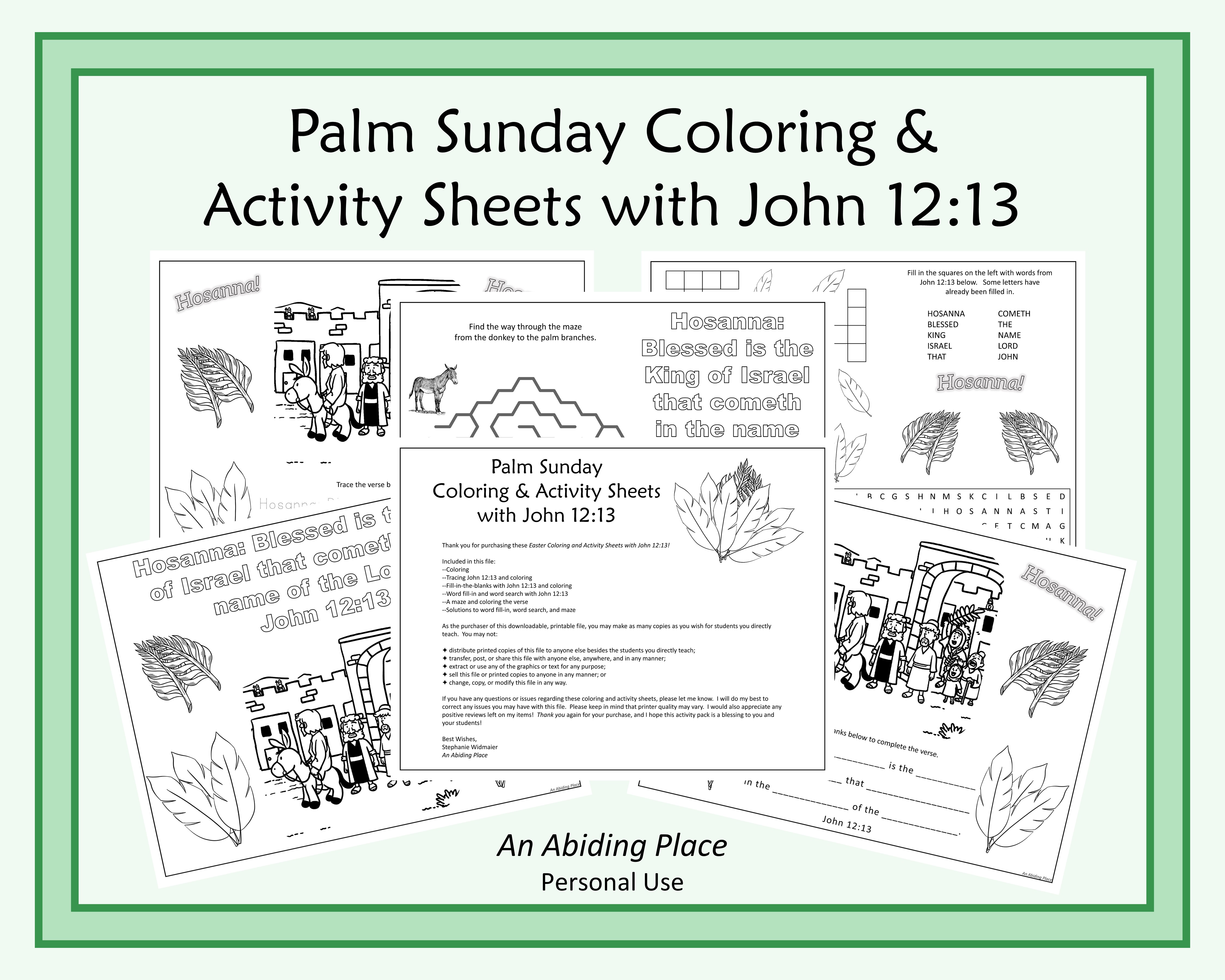 Palm Sunday Coloring & Activity Sheets with John 12:13 - Payhip
