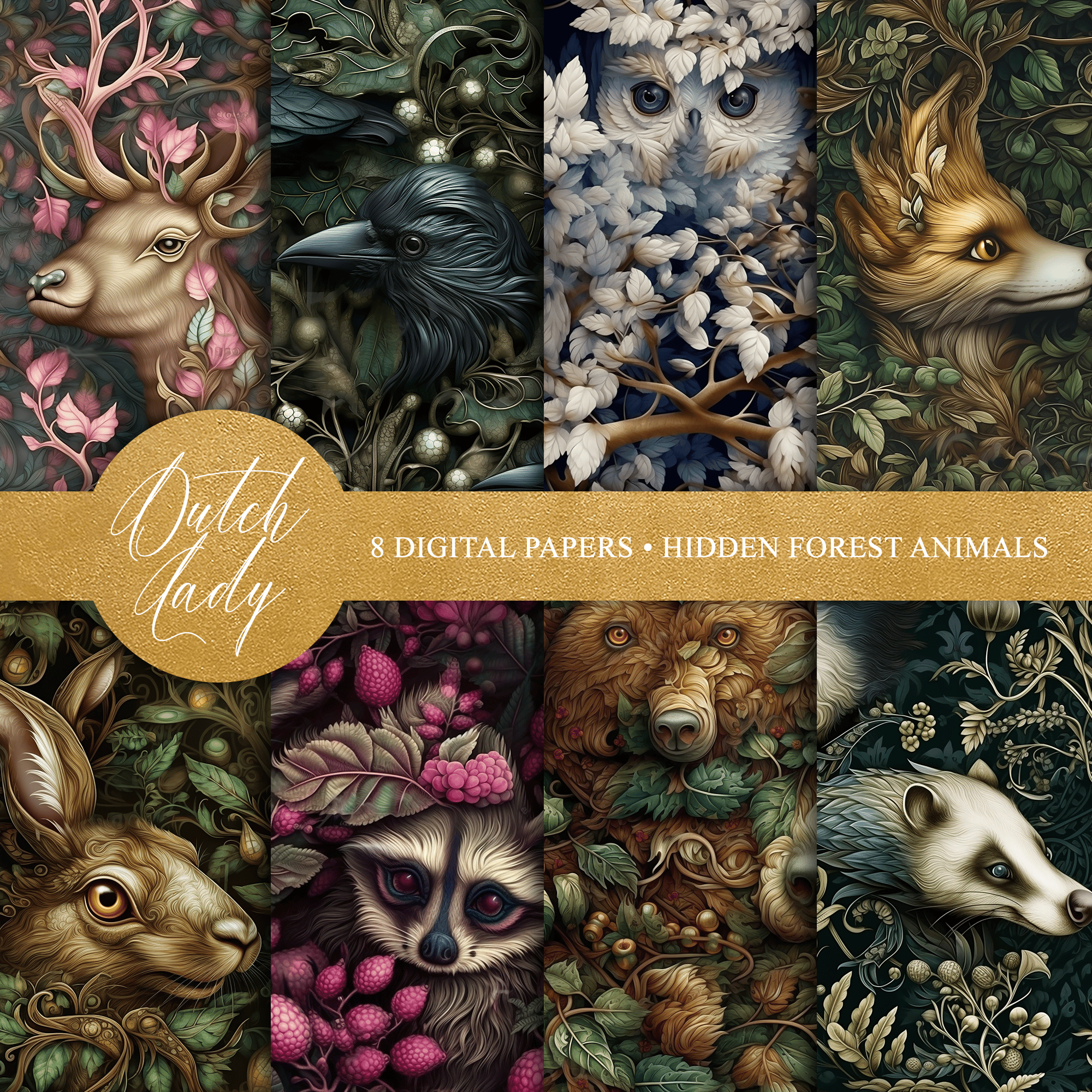 Seamless Hidden Forest Animals Digital Backgrounds - Digital Scrapbook ...