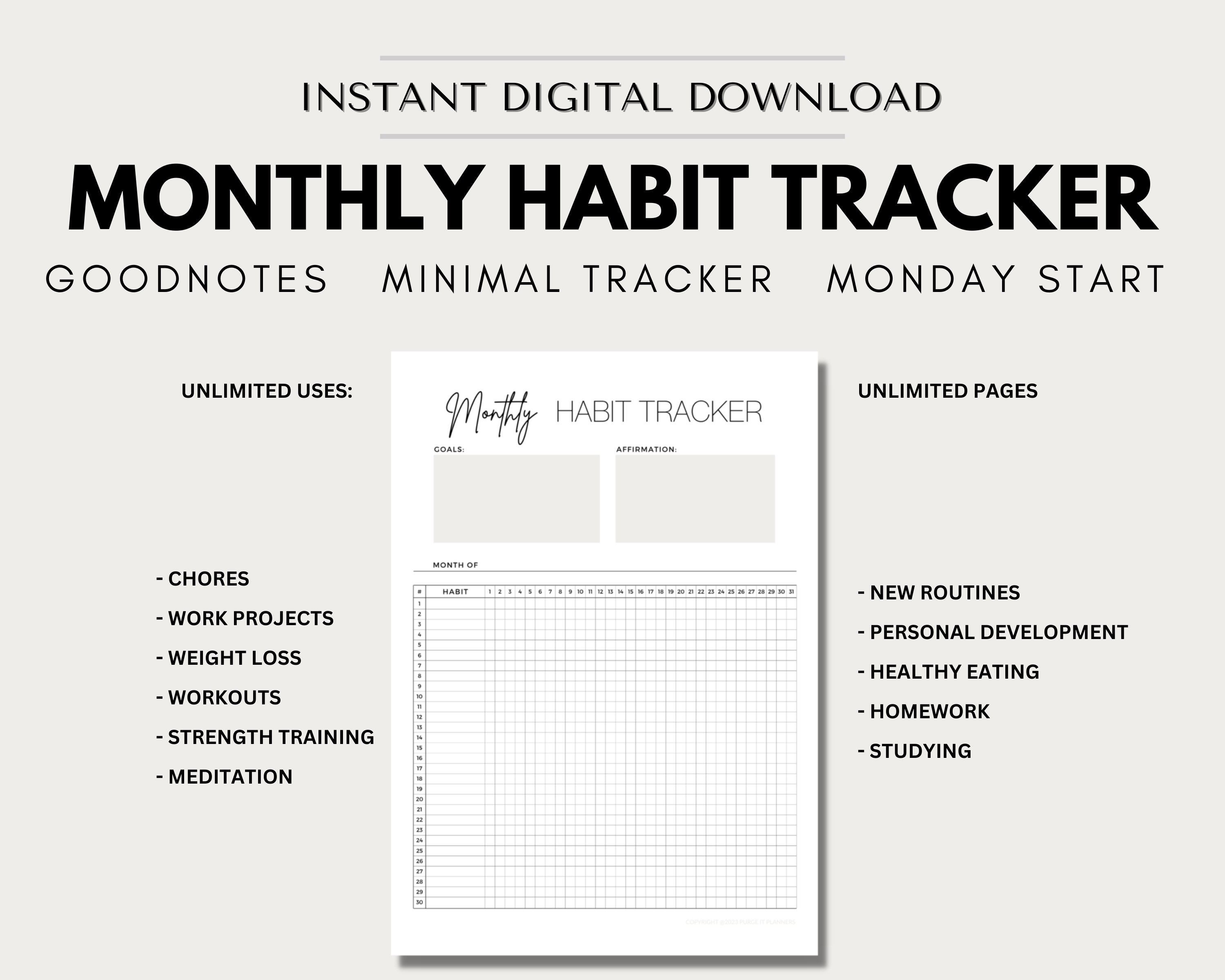 Pivot with Patti - Monthly Habit Tracker, Unlimited Pages, Habit ...