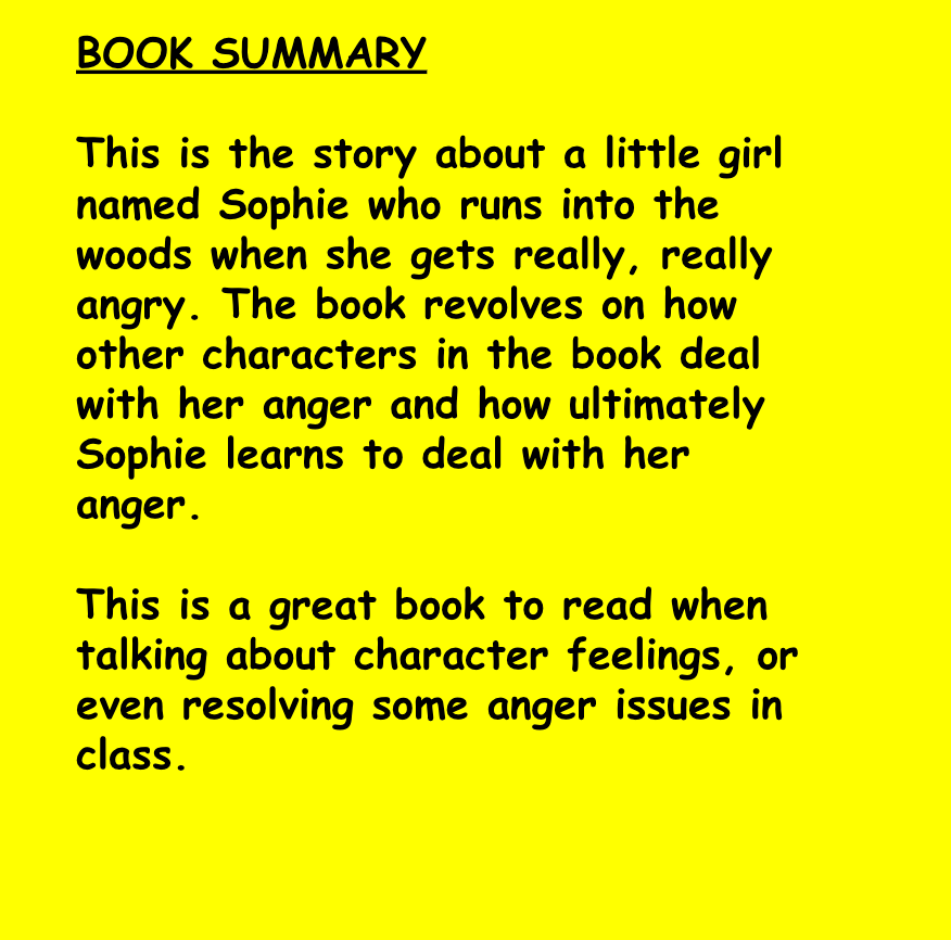 WHEN SOPHIE GETS ANGRY -- REALLY, REALLY, ANGRY: READING RESOURCES ...