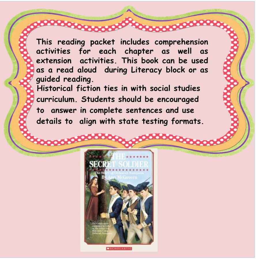 SECRET SOLDIER By Ann McGovern: READING COMPREHENSION & ACTIVITIES UNIT ...