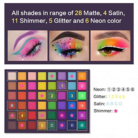 EXOTIC FLAVORS Neon Eyeshadow Makeup Palette - 48 Colorful High ...