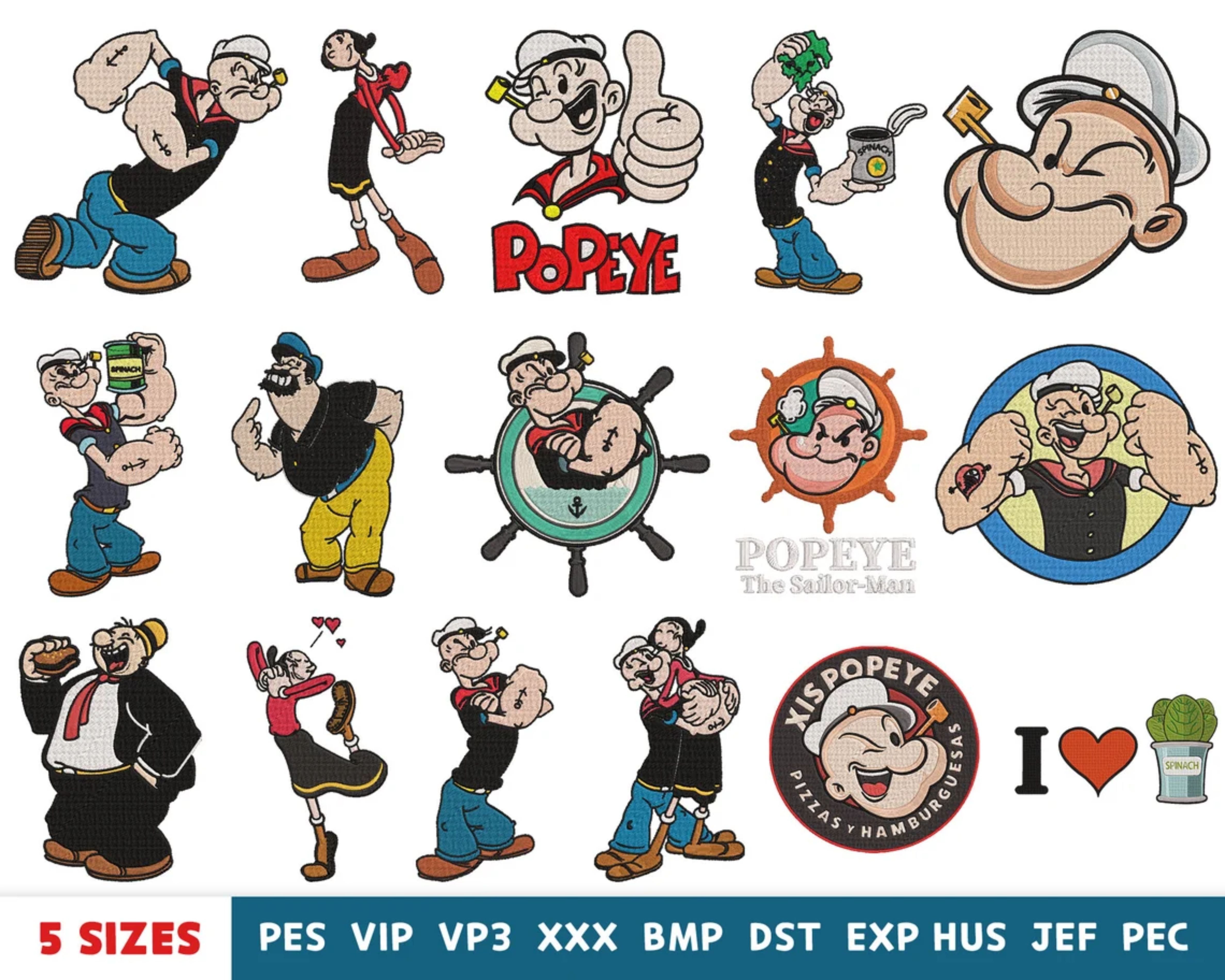 Machine embroidery files , popeye , instant download - Payhip