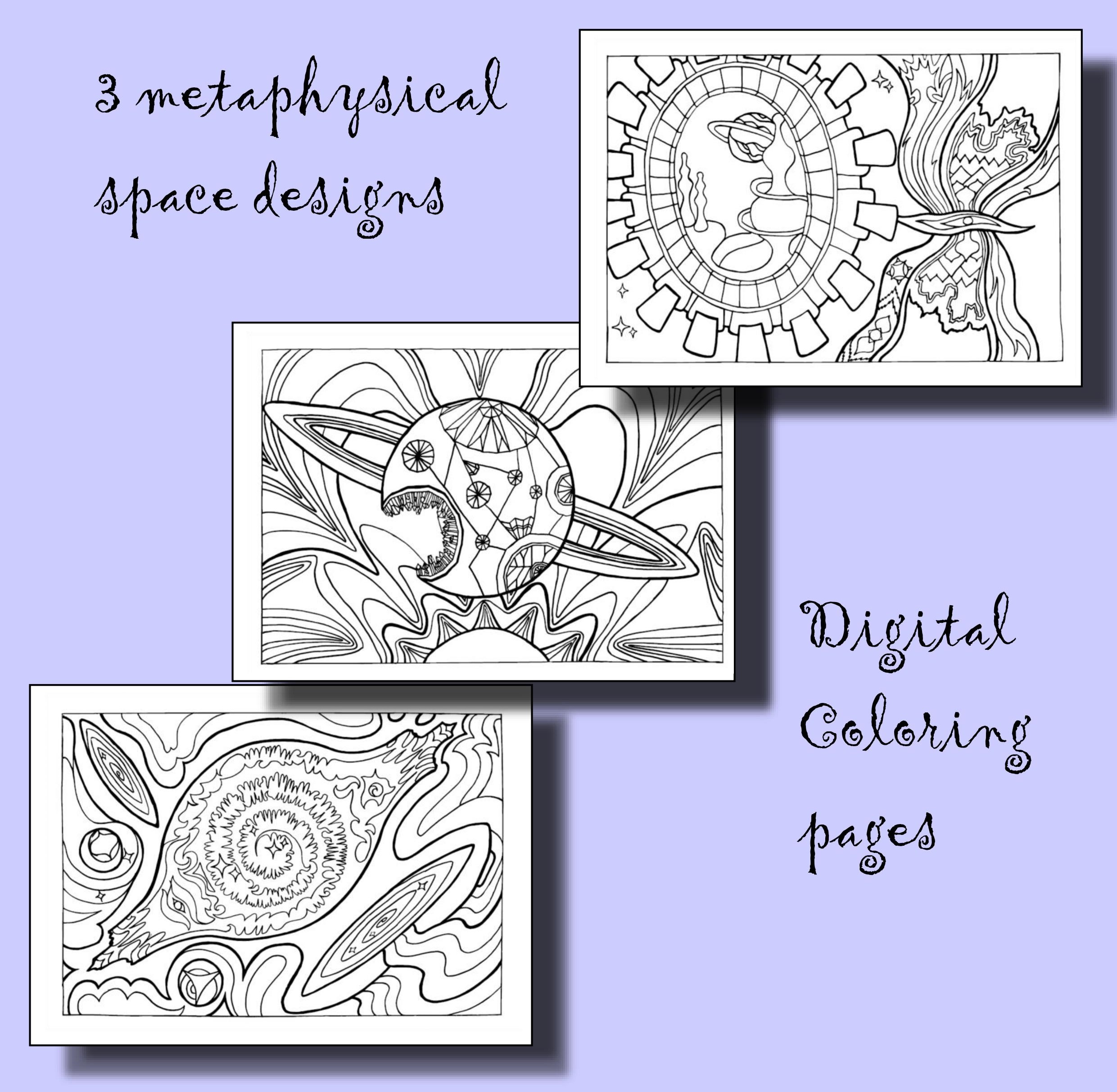 3 metaphysical space designs digital coloring pages - Payhip
