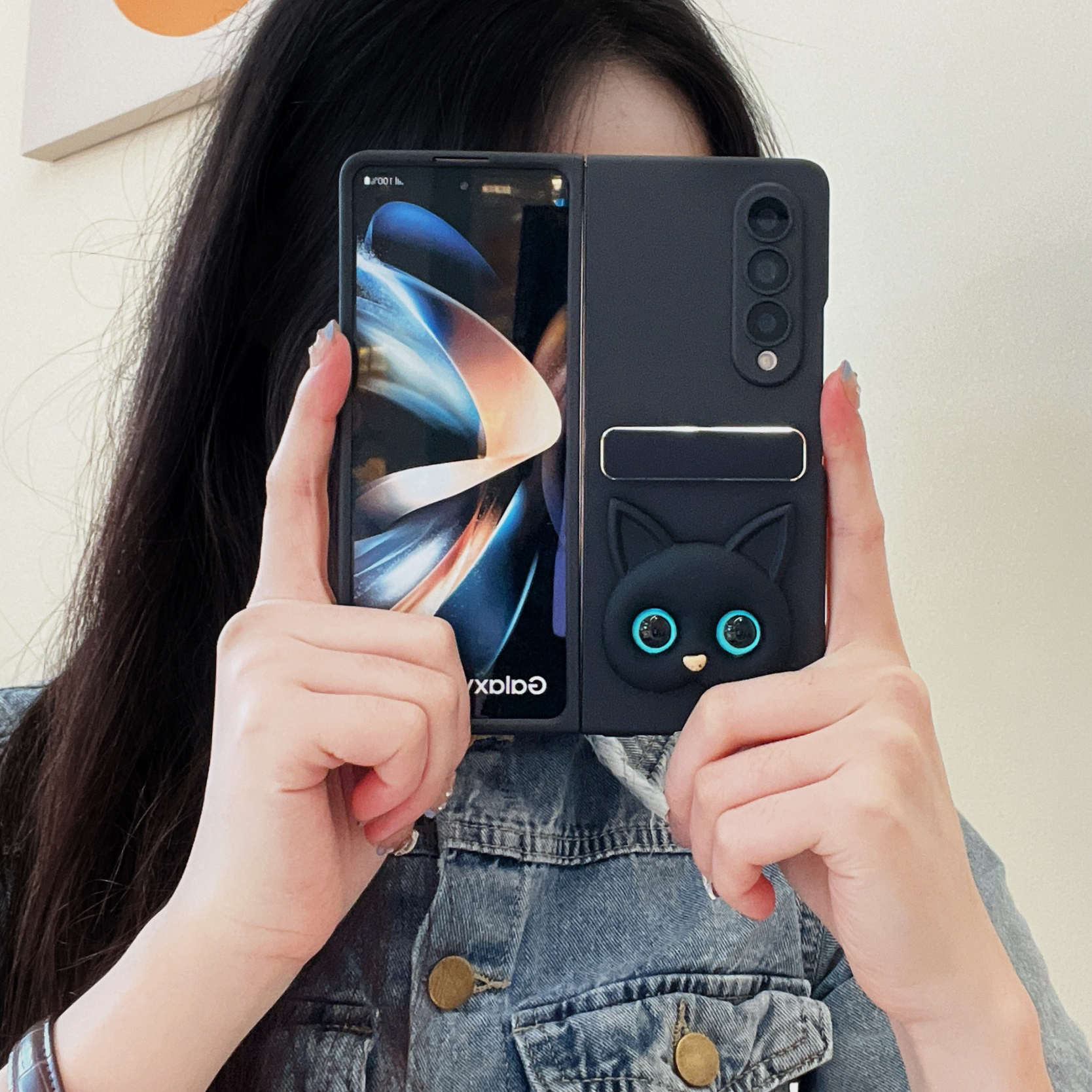 New Samsung Galaxy Z Fold 4 5G Phone Case Heart Black Cat Screen Protective Cover - Payhip