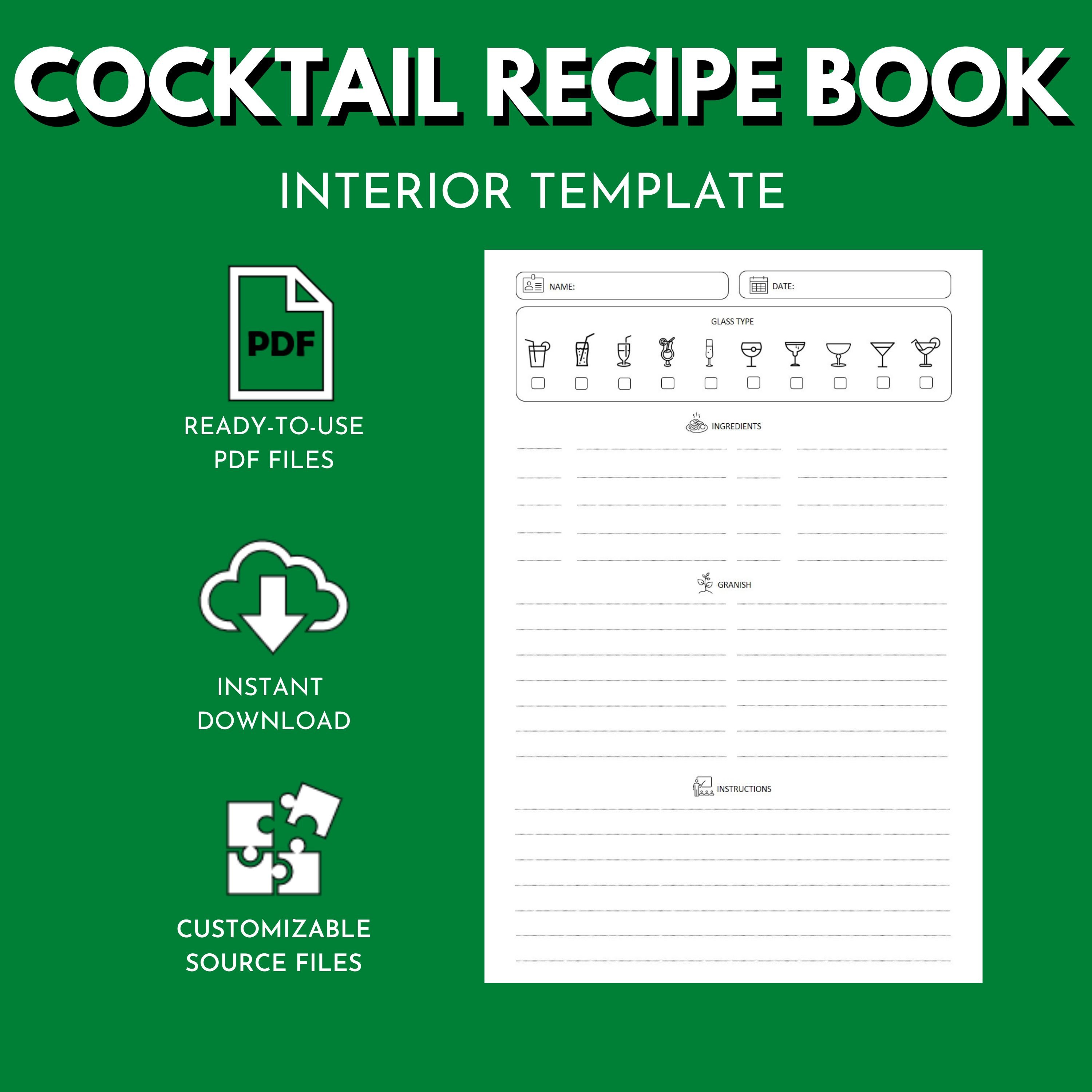 Cocktail Recipe Book Amazon KDP Interior Template for Low-Content Book ...