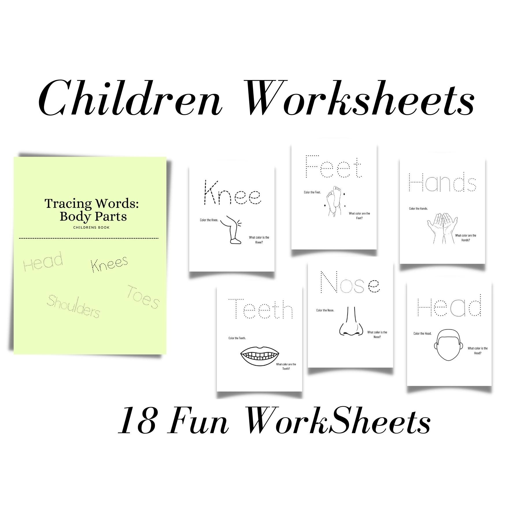 Tracing Words: Body Parts Childrens Learning Printable| US Letter and ...