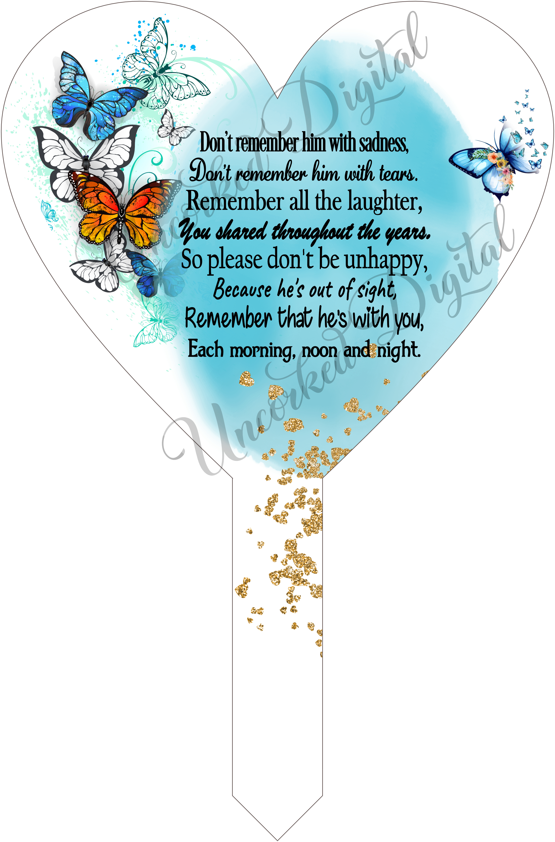 Blue butterfly memorial heart grave marker (woodform crafts) - Payhip