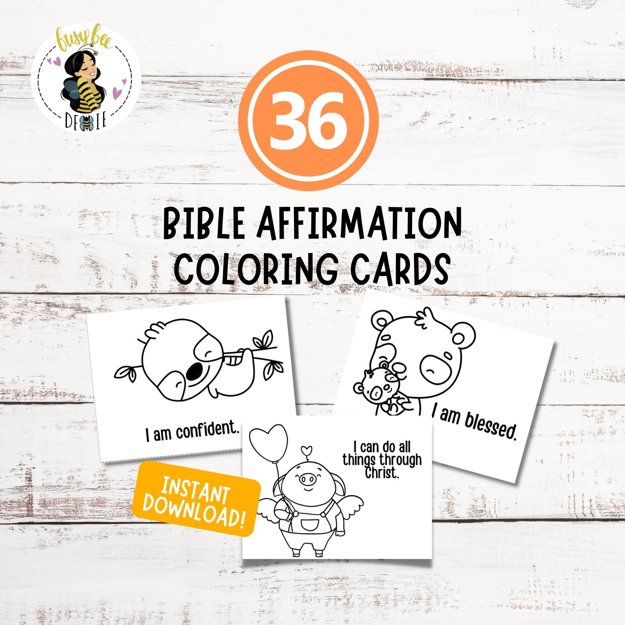 Biblical Affirmations for Kids | Bible Affirmation Cards to Color ...