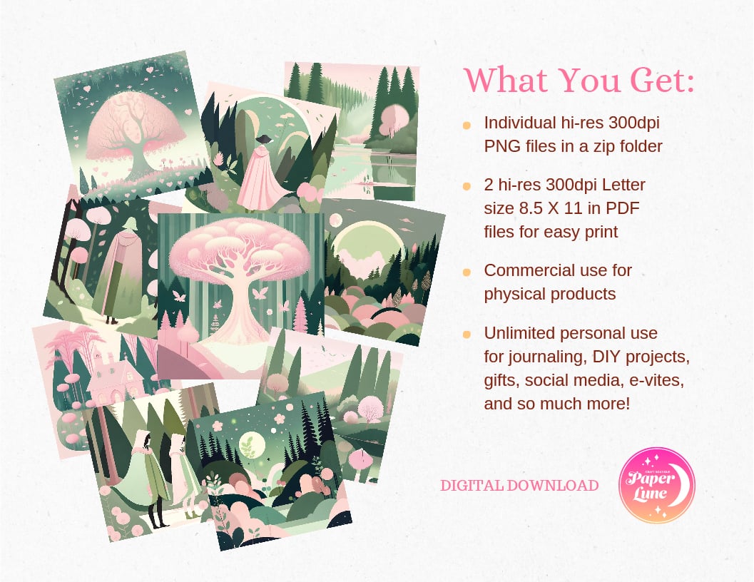 Digital Download Pink Sage Woods Clipart Set - magical pastel forest ...