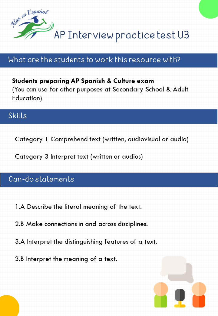 INTERVIEW PRACTICE TEST UNIT 3 AP SPANISH LANGUAGE TEST | MULT CHOICE ...